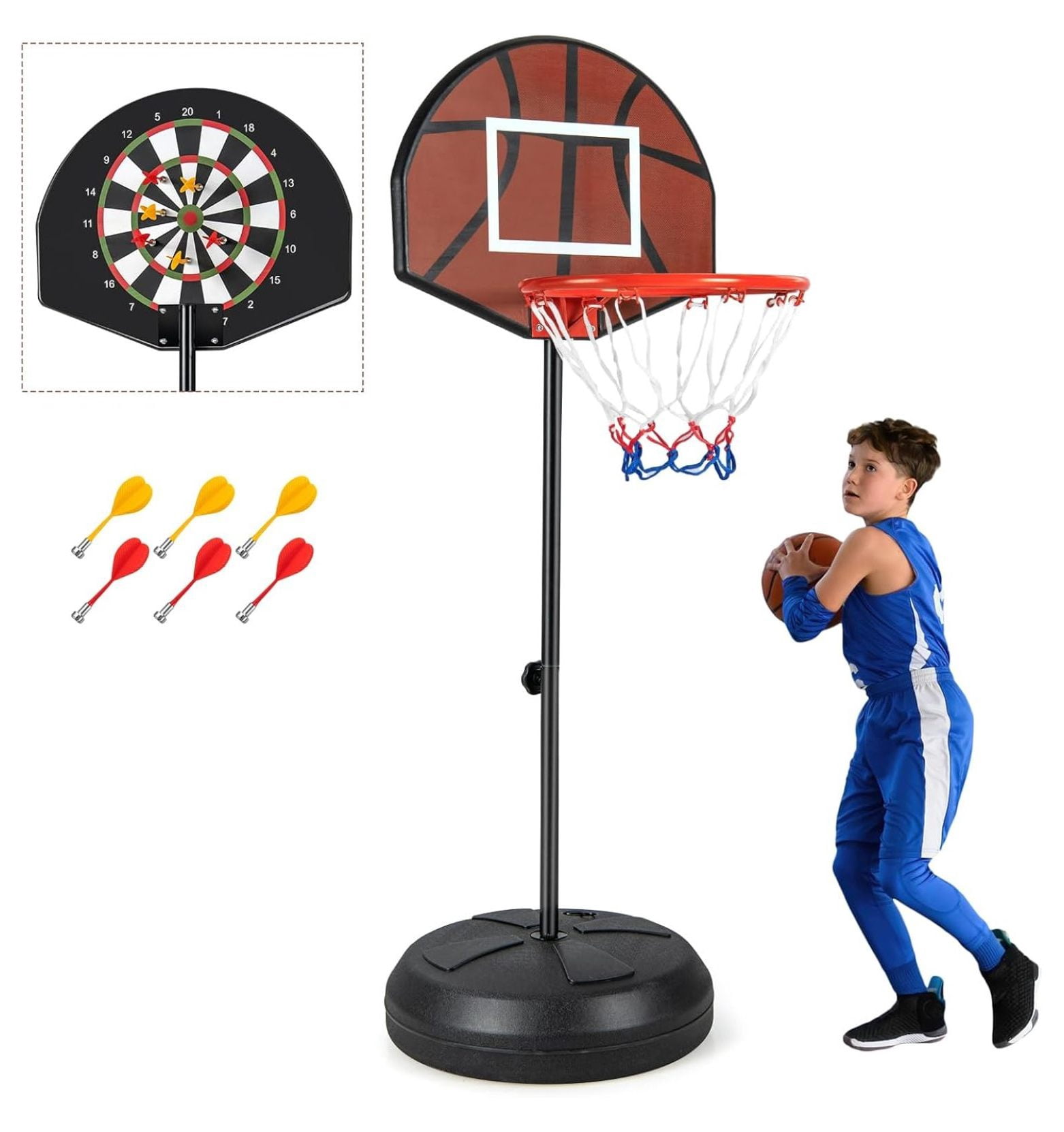 Kids Basketball Hoop with Board, 3.2-4.8 FT Adjustable Indoor & Outdoor ...