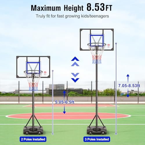 Kids Basketball Hoop Outdoor 8.53ft Adjustable Quickly, Portable ...