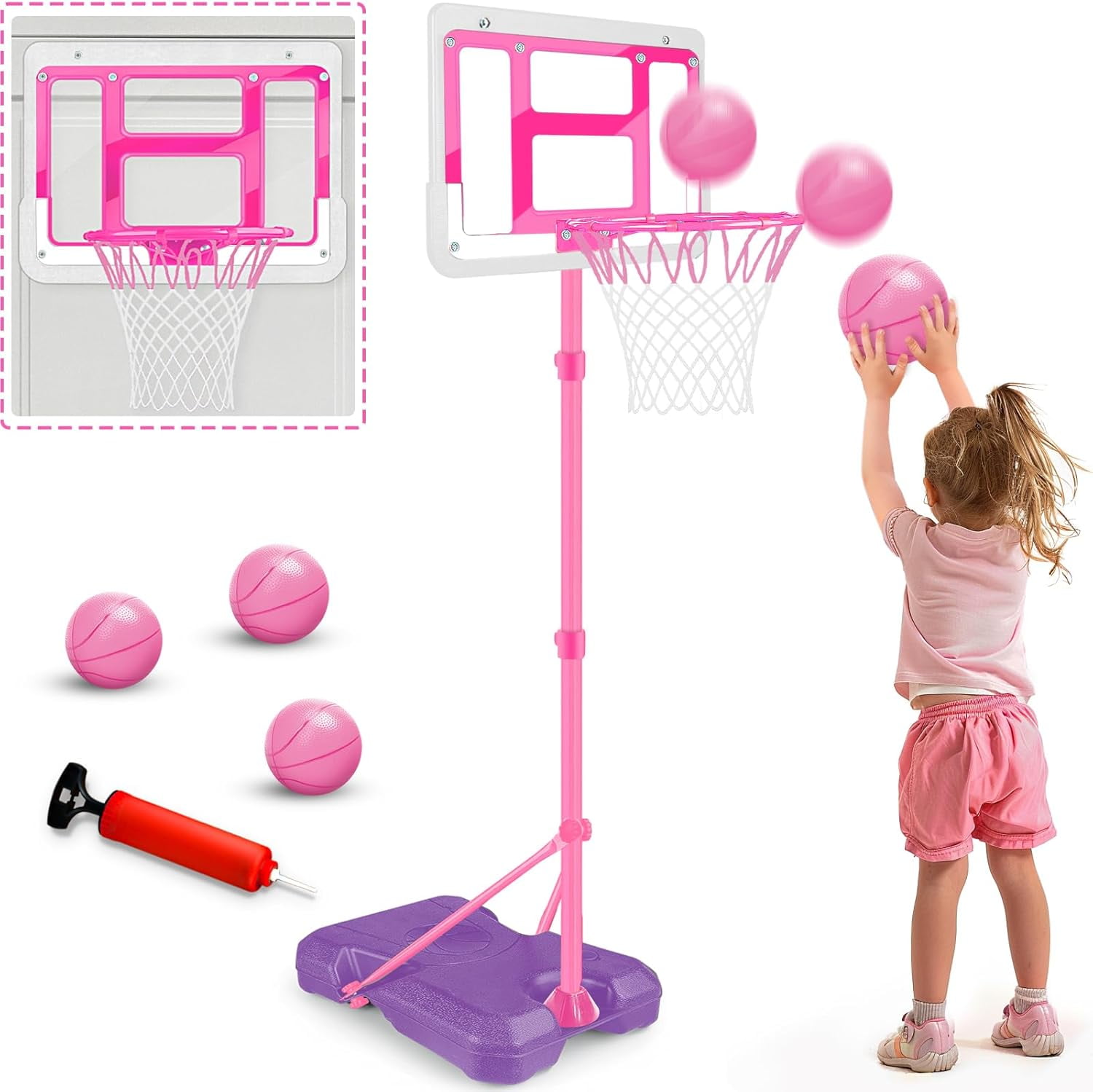 Kids Basketball Hoop with Stand, Adjustable Basketball Set, Toddler ...