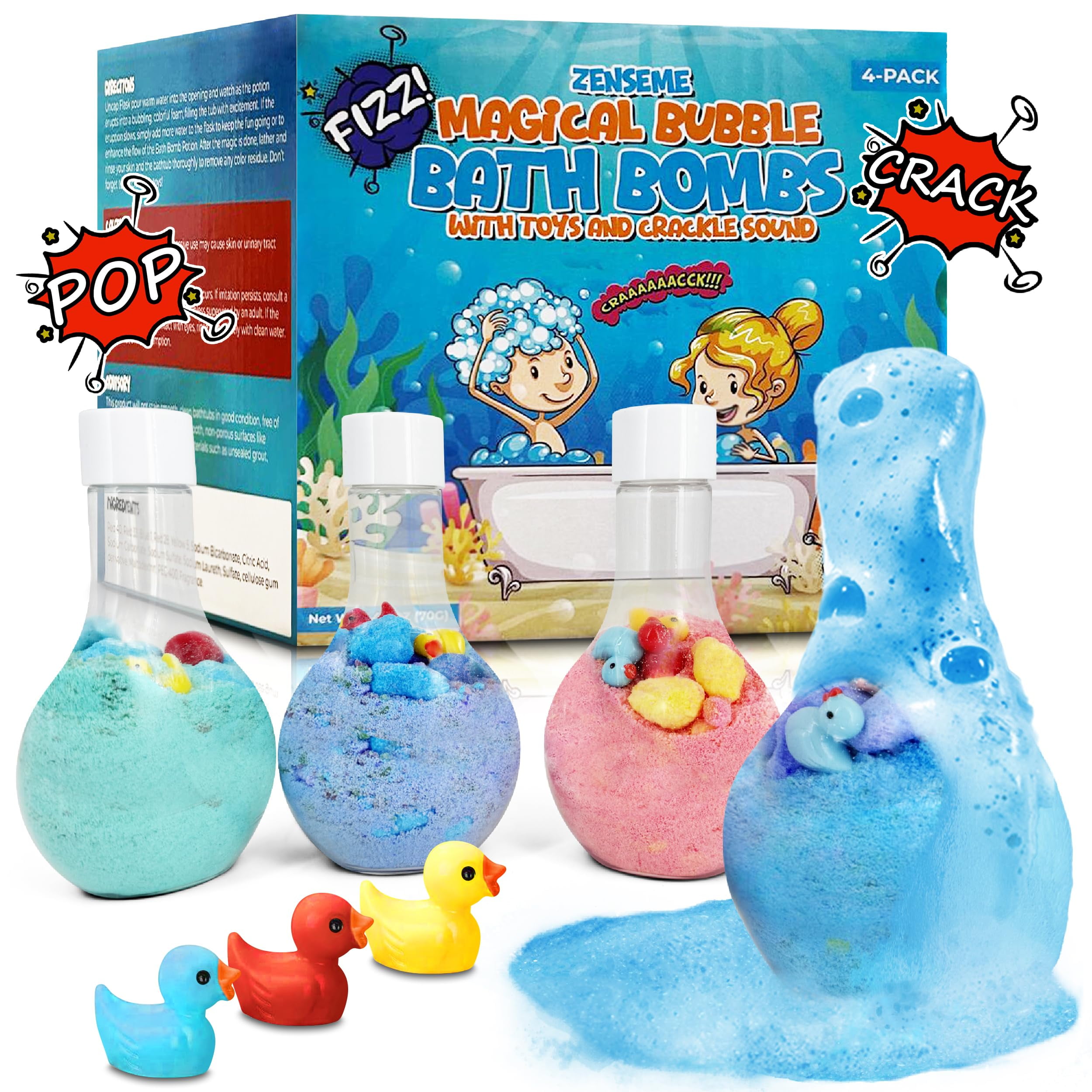 Kids Bath Bombs Powder with 12 Mini Toy Ducks Inside – Bubble Potions ...