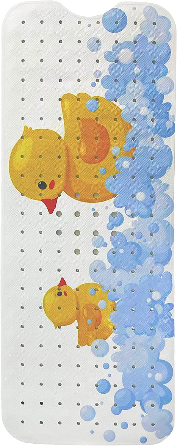 Kids Bath Mat 40x16 – Non-Slip Tub Bathmat Duck Print with Suction Cups ...