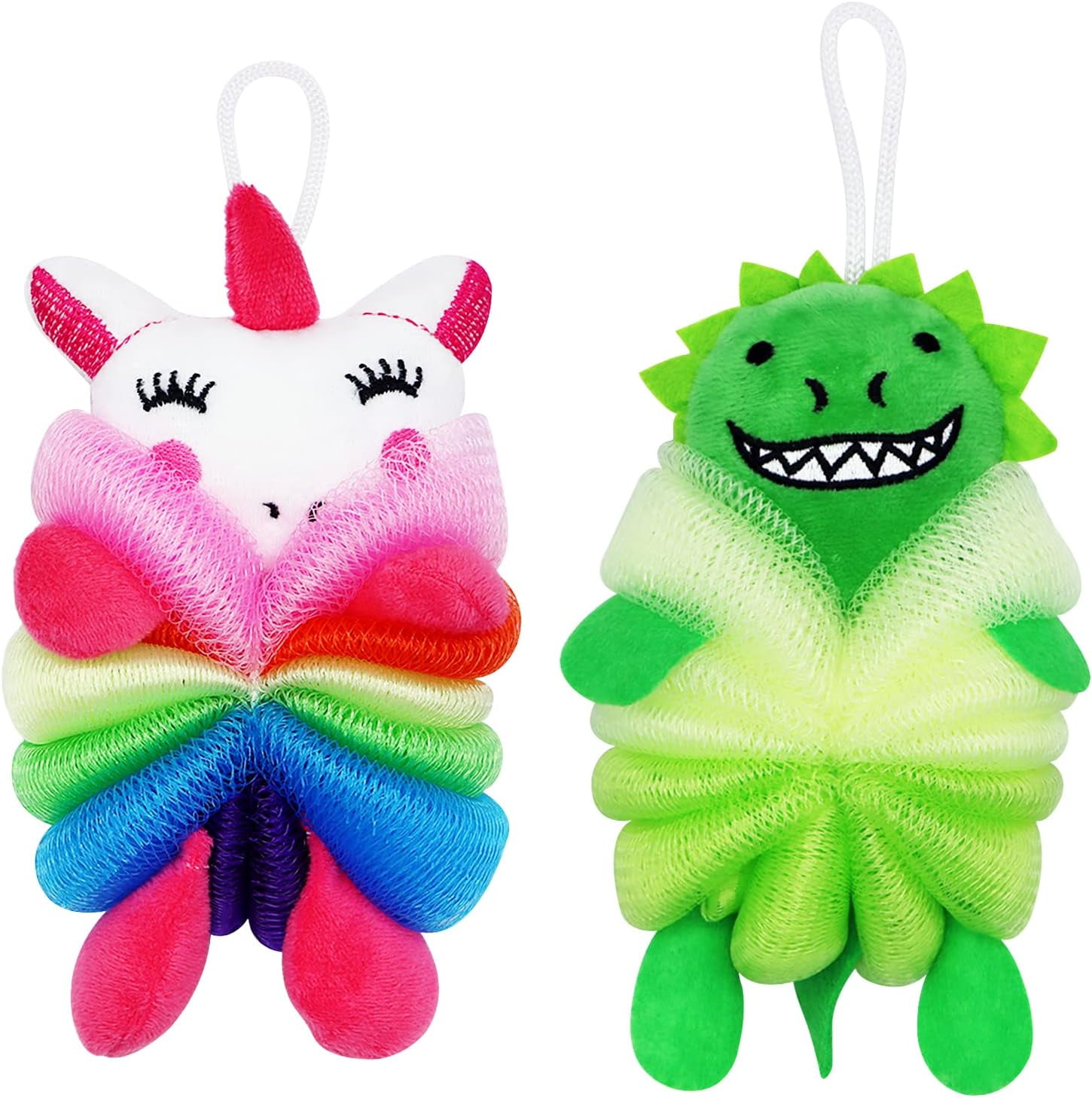 Kids Bath Sponge Set, 2-Pack Toddler Shower Puff Loofahs, Cute Cartoon ...