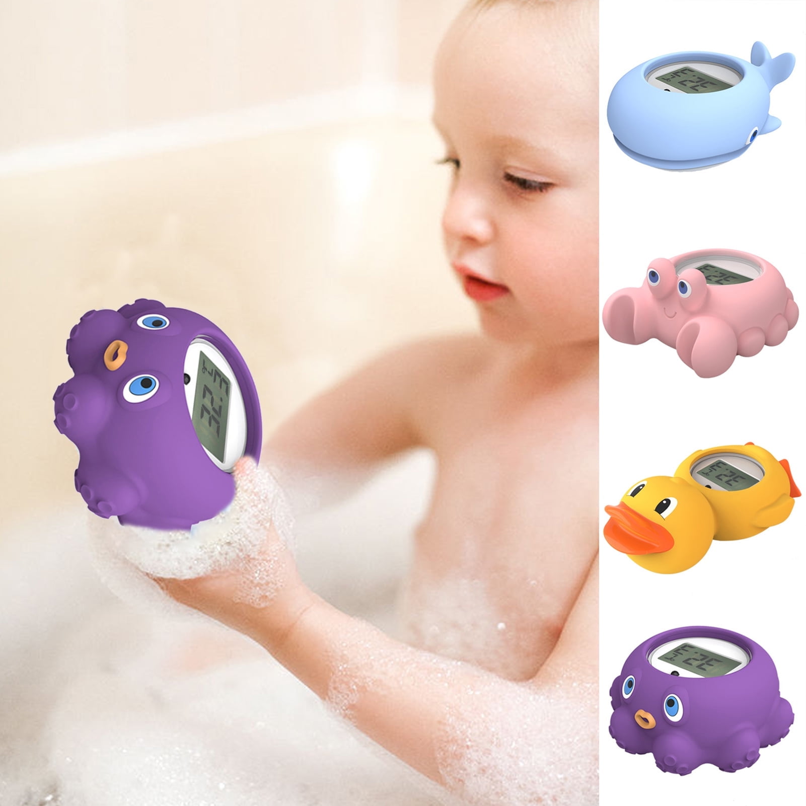 Kids Bath Thermometer - Cartoon Duck/Crab/Whale/Octopus Shape Water ...