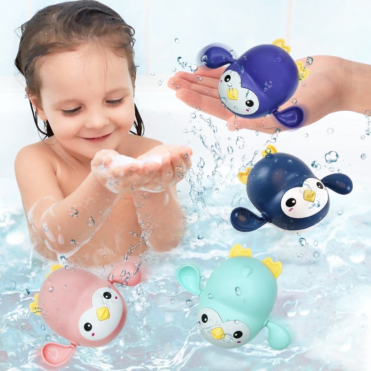 Somnr Kids Bath Toys, 4 pack Wind up Penguin Bathtub Toys, Toddlers ...