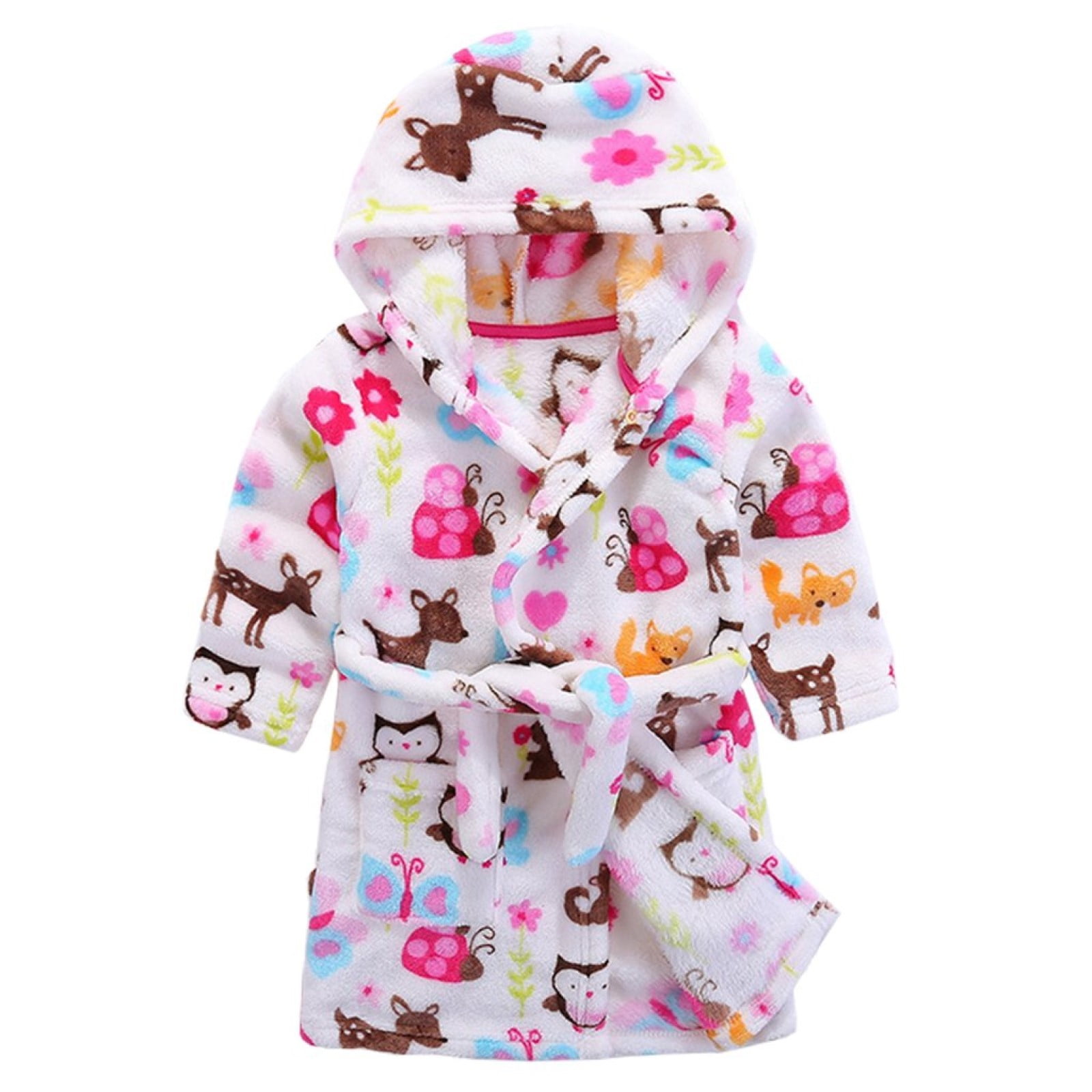 Kids Bathrobe for Boys Girls,Flannel Soft Fleece Hooded Robe Pajamas ...