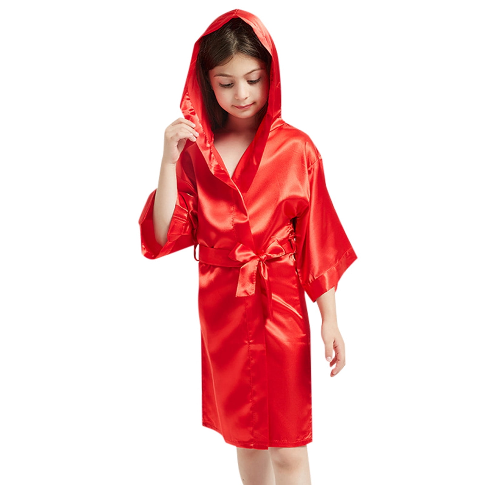 Kids Bathrobes for Girls Toddler Girls Silk Bathrobe with Hoode Solid ...