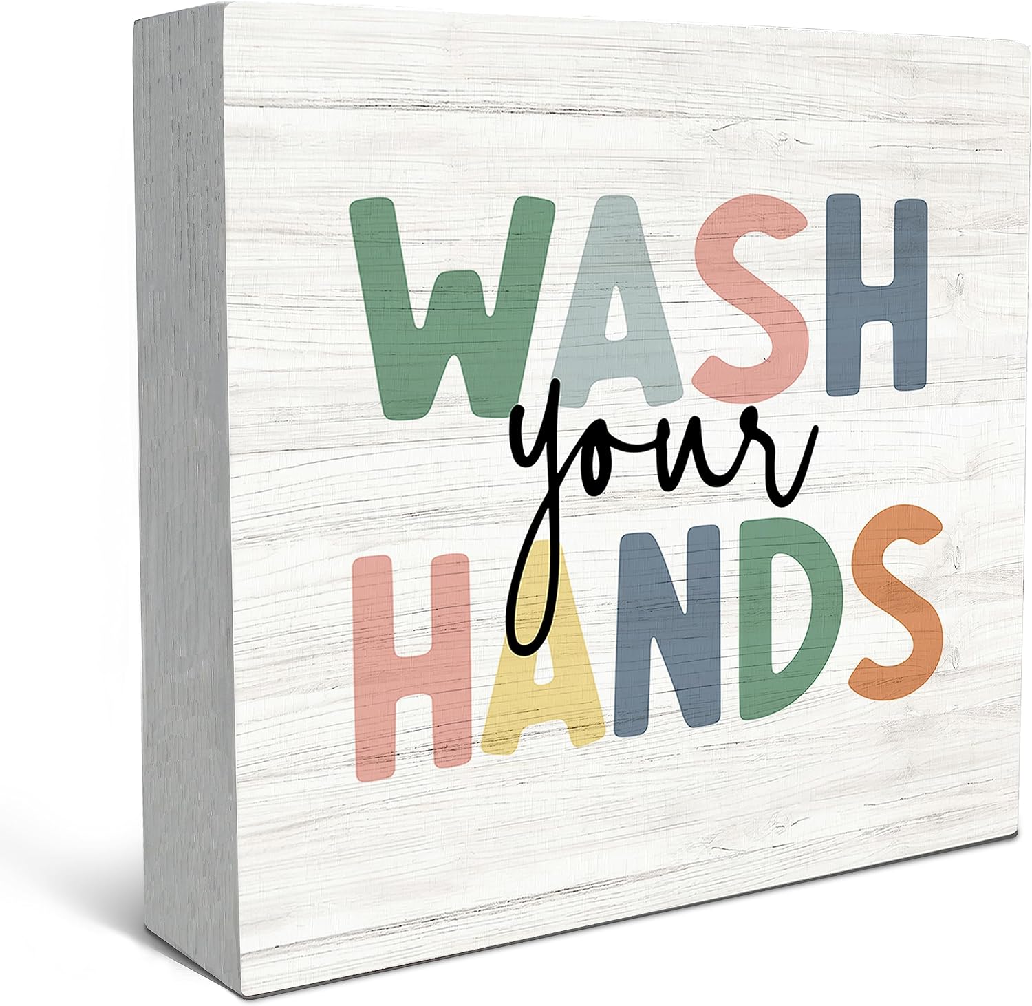 Kids Bathroom Quote Wash Your Hands Wood Box Sign Desk Decor,Funny ...