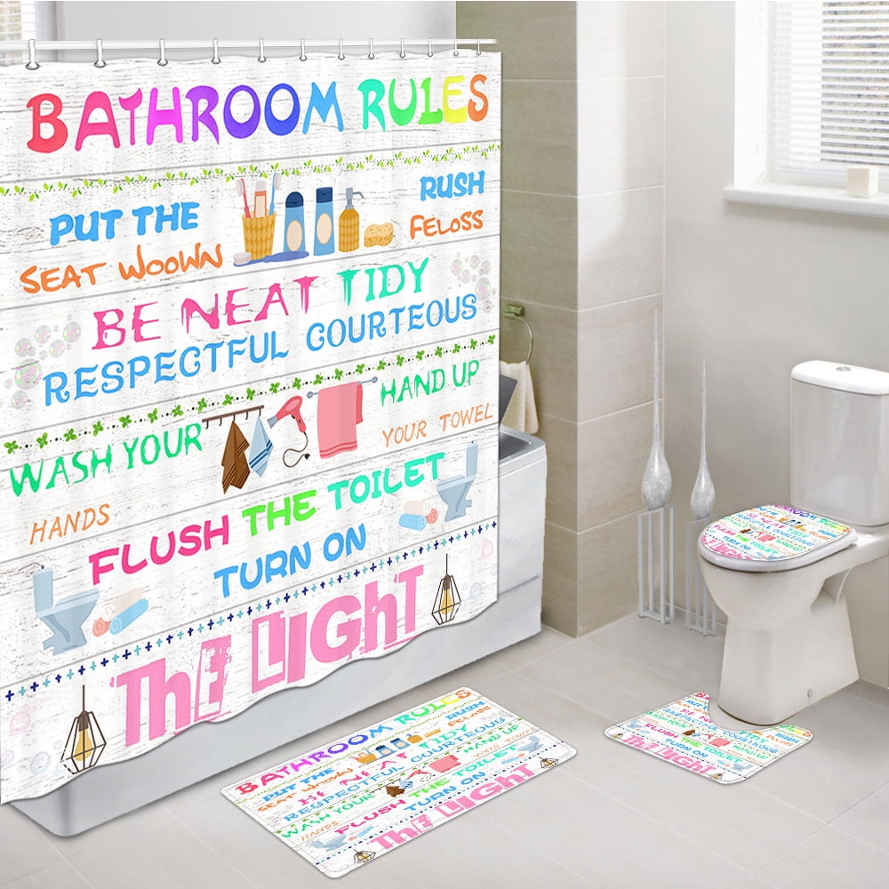 Kids Bathroom Rules Shower Curtain Sets,Colorful Bathroom Accessories ...