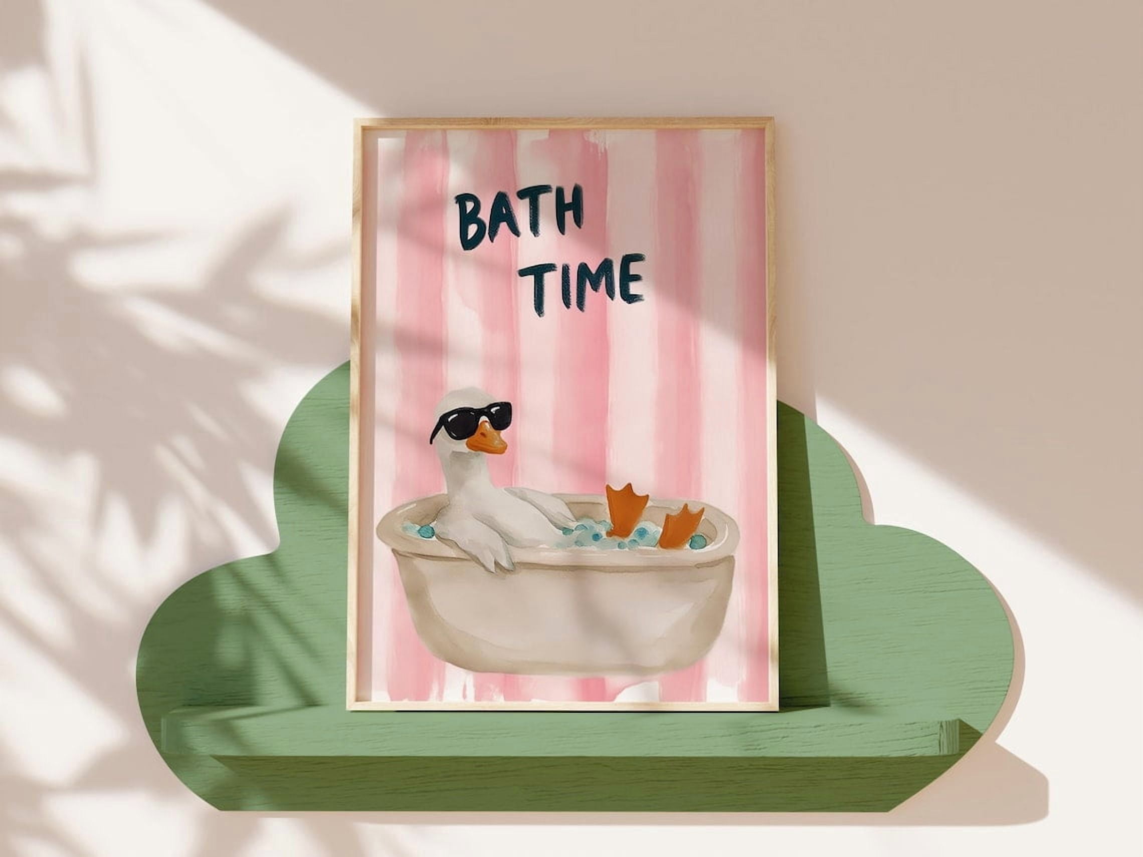 Kids Bathroom Silly Goose Bath Time Typography Wall Art Decor, Unframed ...