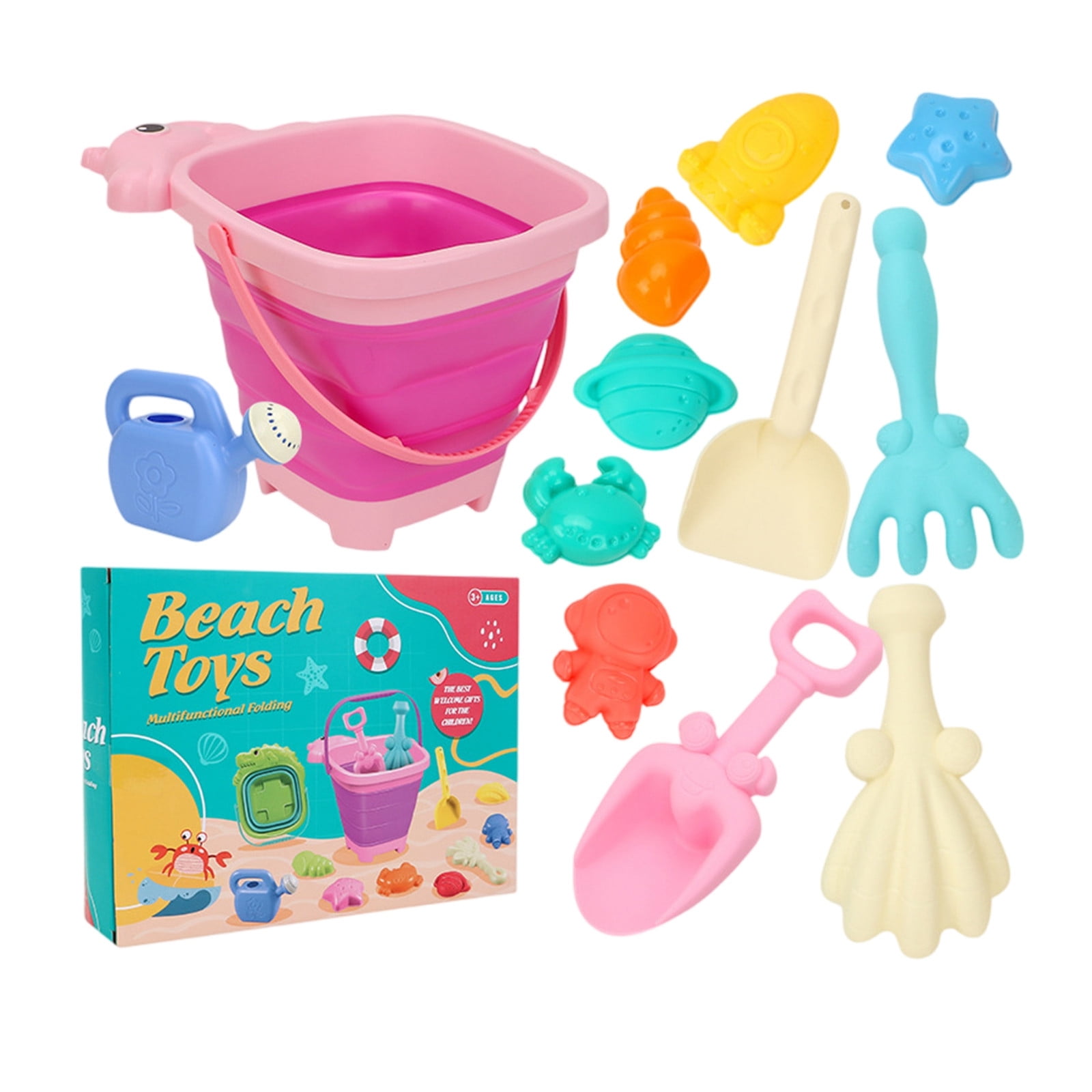 Kids Beach Toys Set with Collapsible Bucket, Sand Molds, Shovels, Rakes ...