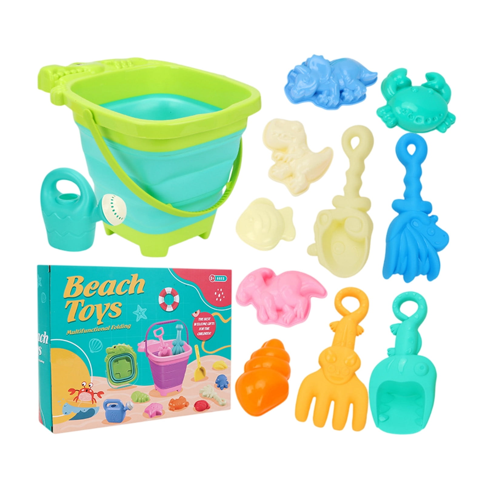 Kids Beach Toys Set with Collapsible Bucket, Sand Molds, Shovels, Rakes ...