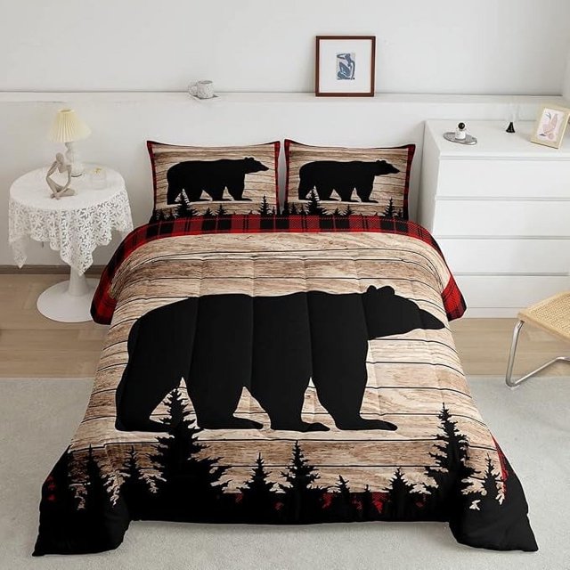 Bear Silhouette Bedding Comforters Full Size,Wildlife Animal Trees ...