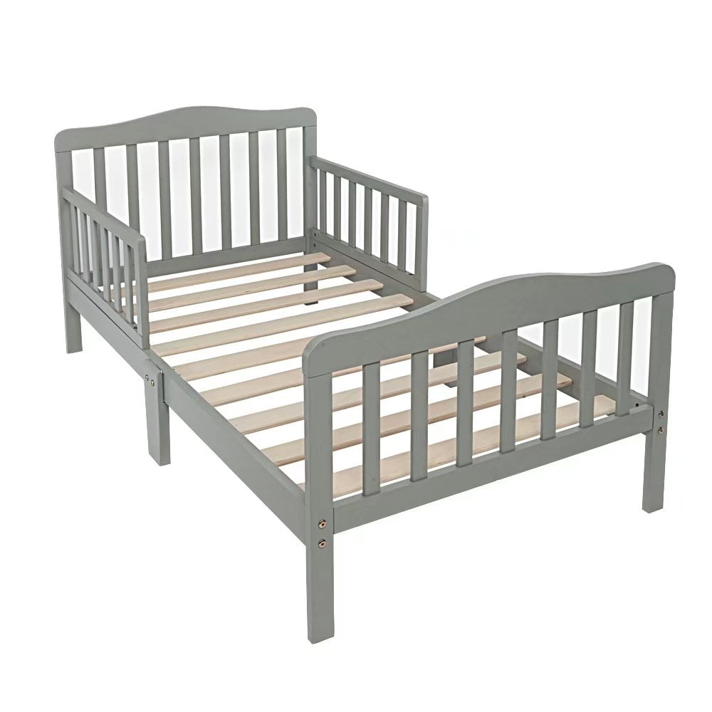 Kids Bed with Safety Guardrails, Wooden Platform Bed with Headboard and ...