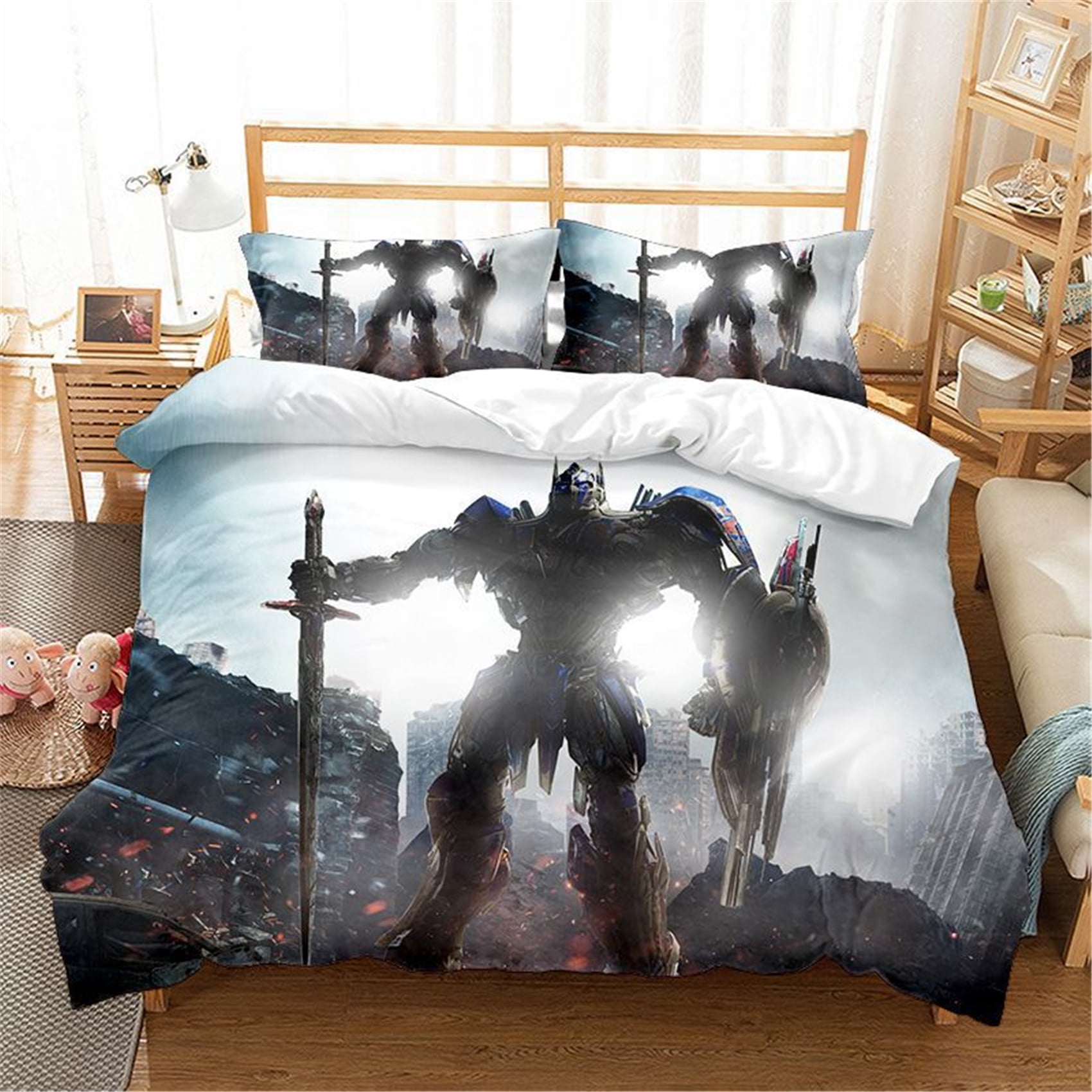 Kids Bedding Duvet Cover Set Twin Size 3 Pieces Bumblebee Optimus Prime ...