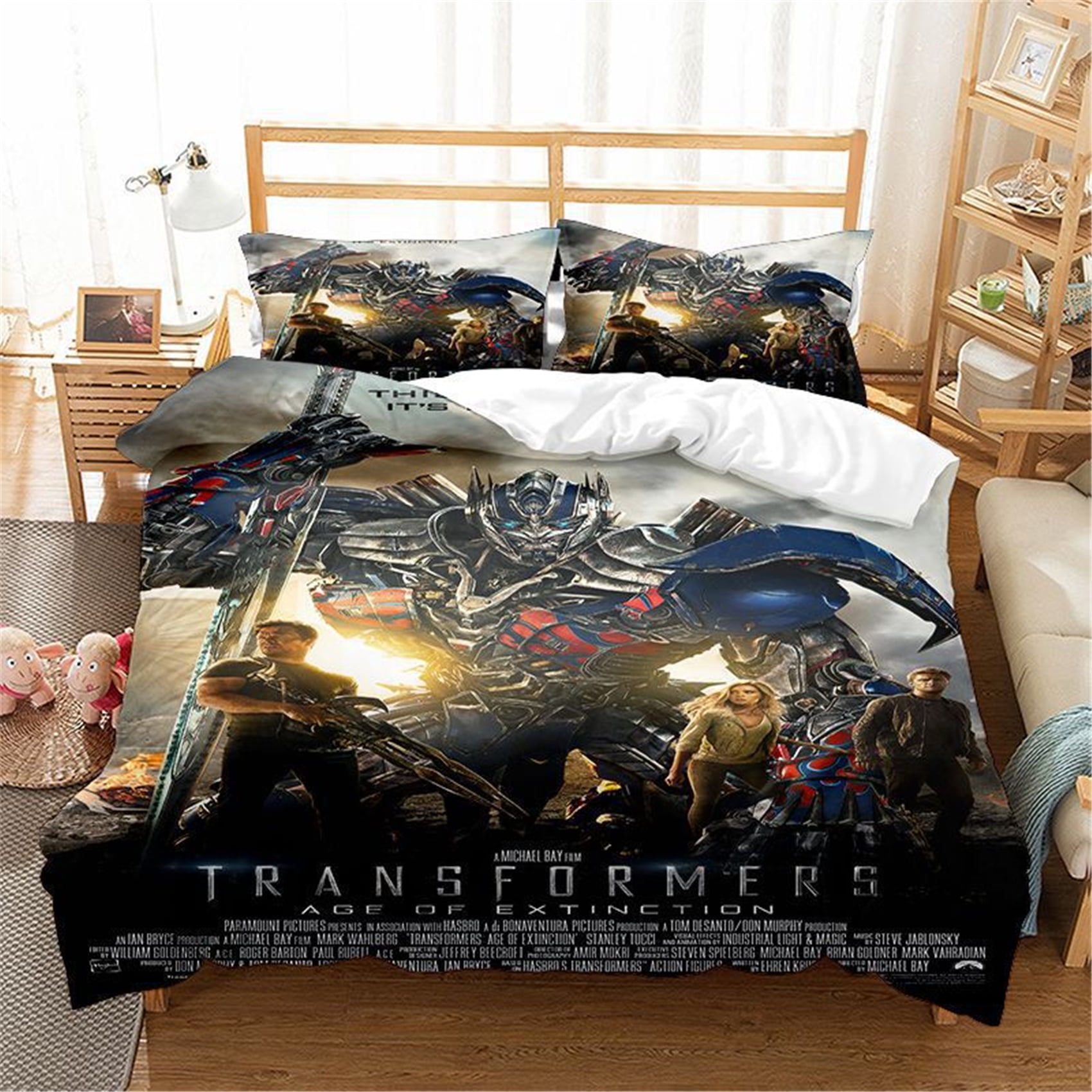 Kids Bedding Duvet Cover Set Twin Size 3 Pieces Bumblebee Optimus Prime ...