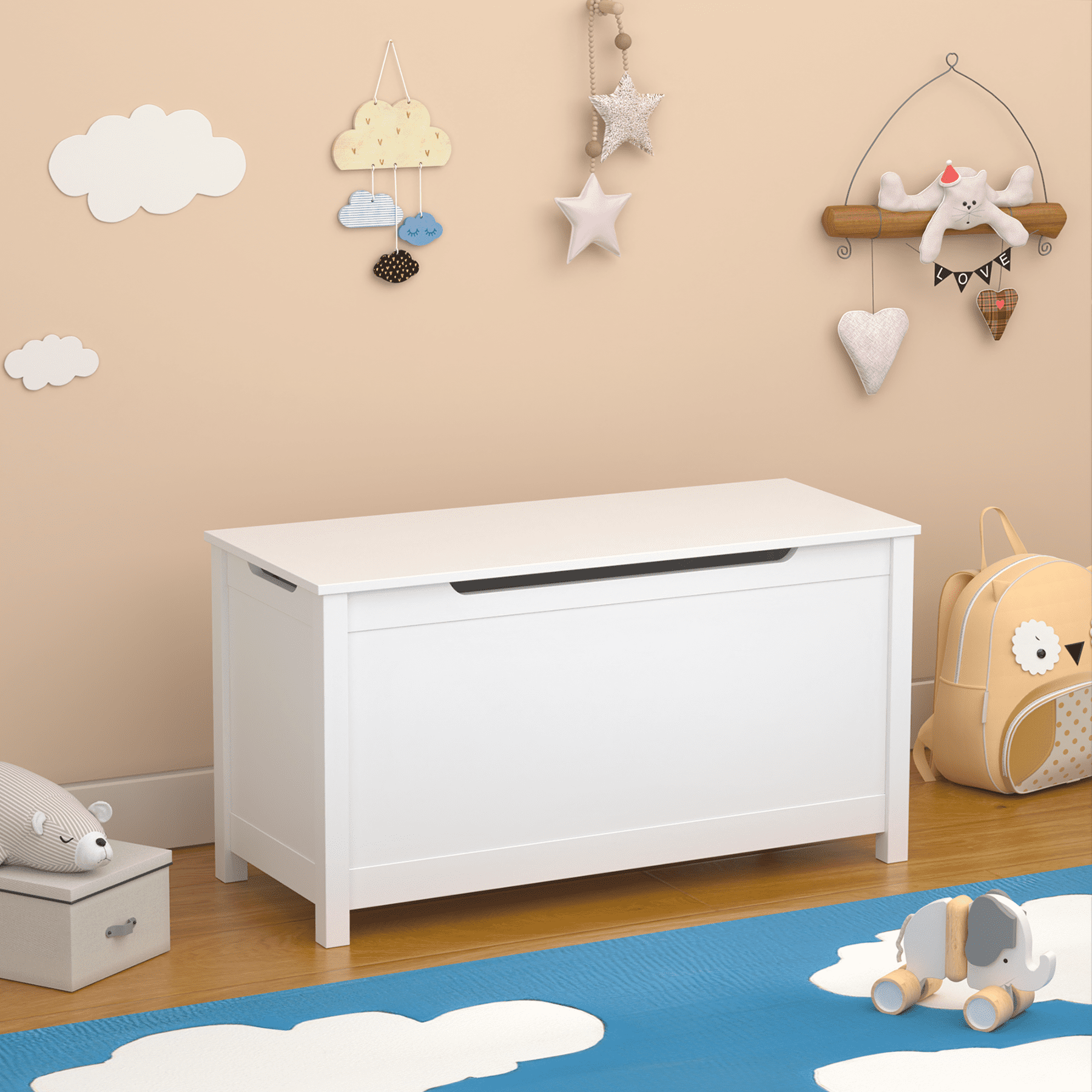 Kids Bedroom Furniture Kids Wooden Toy Box Storage with Safety Hinged ...