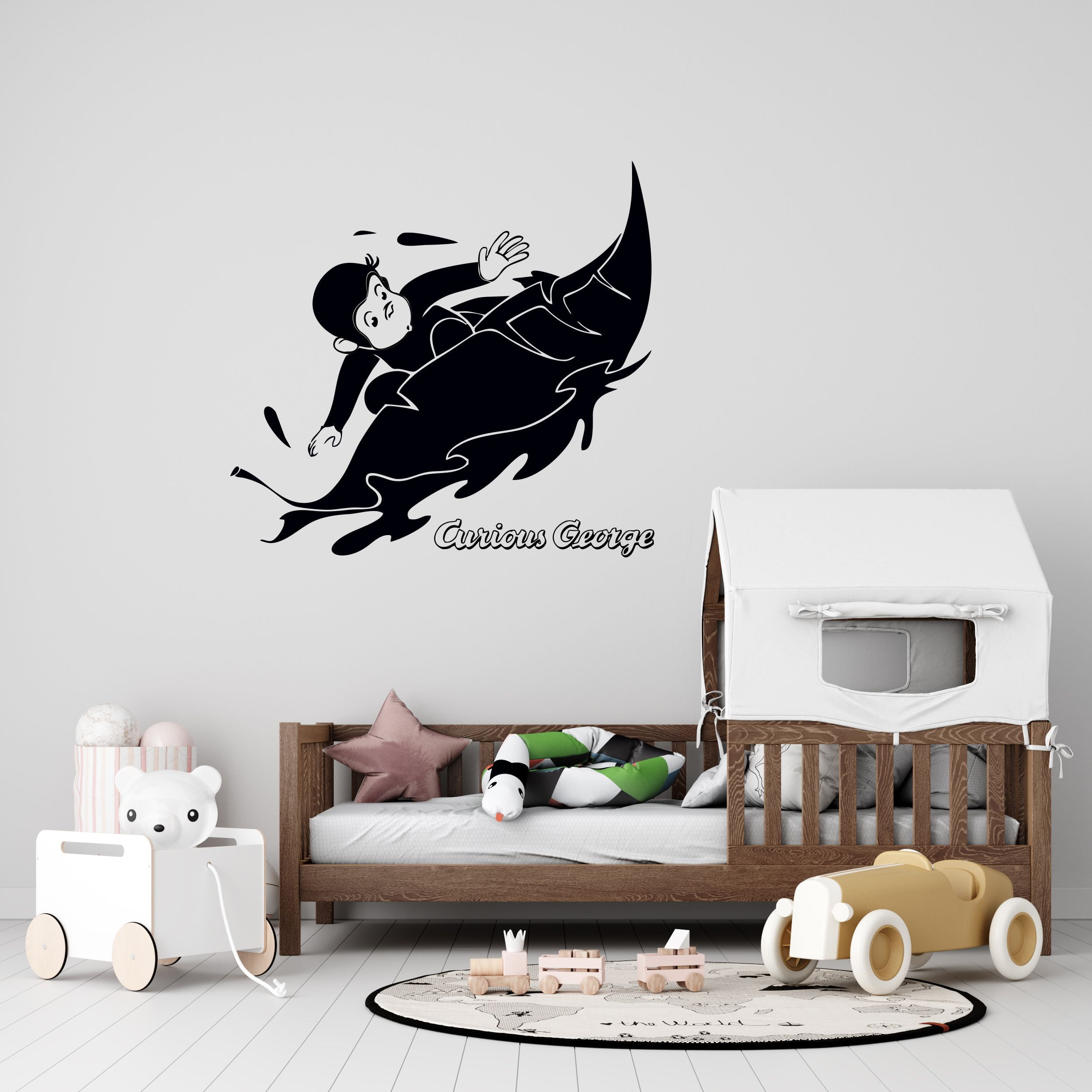 Kids Bedroom George In Banana Leaf Boat Wall Decal - 18" x 20" Vinyl ...