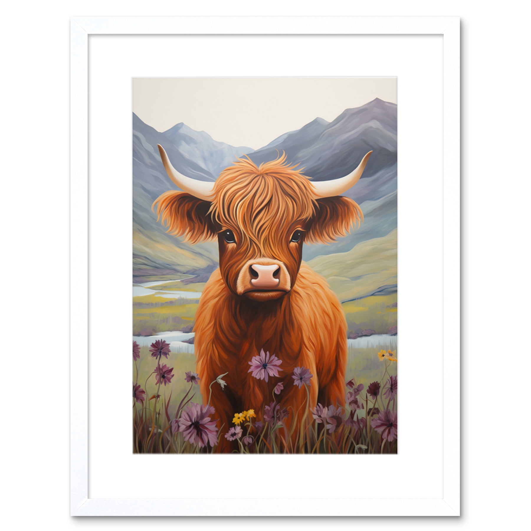 Kids Bedroom Nursery Artwork Highland Calf Cow in Heather and ...