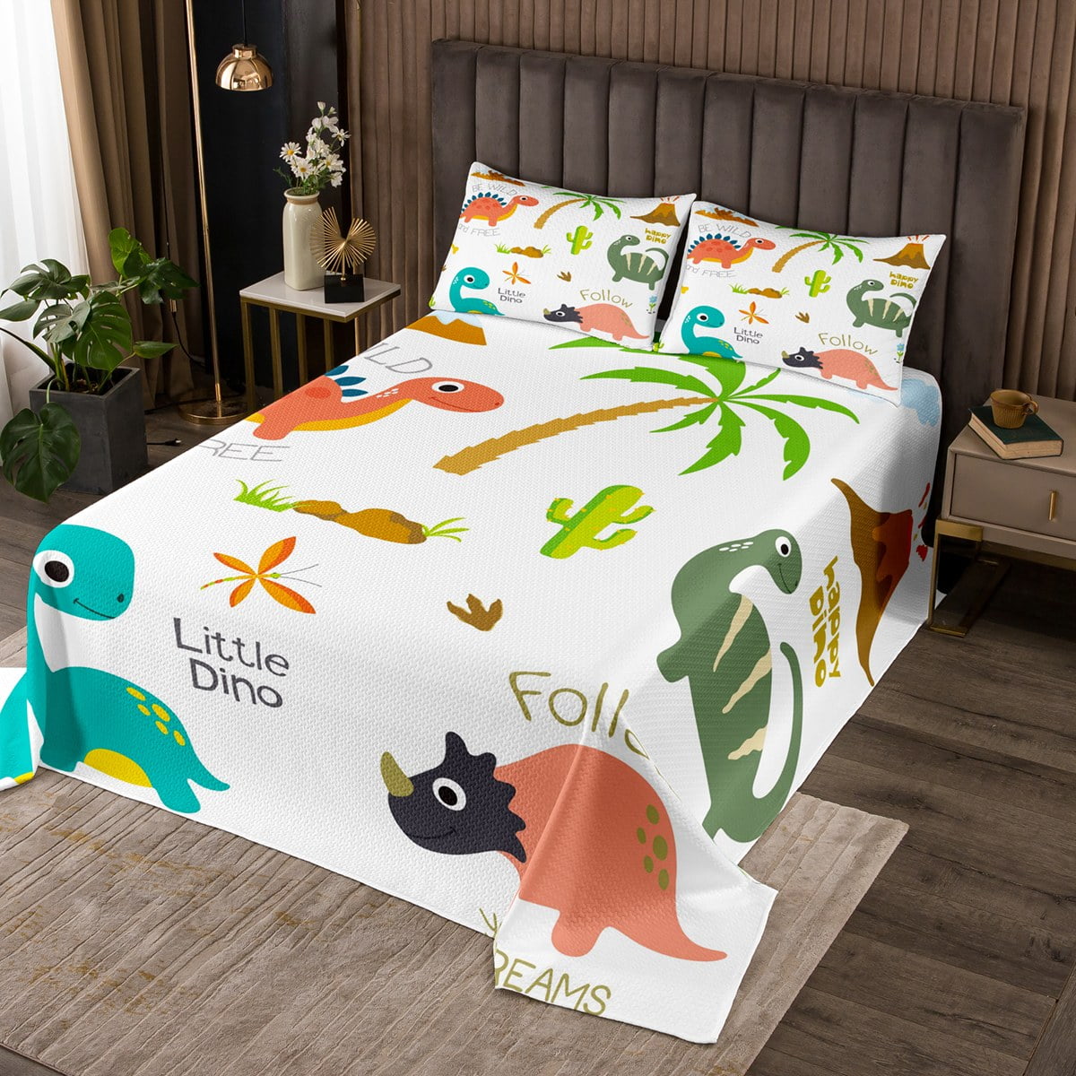 Kids Bedspread Set for Boys Queen,Cartoon Dinosaur Quilt Set,Colorful ...