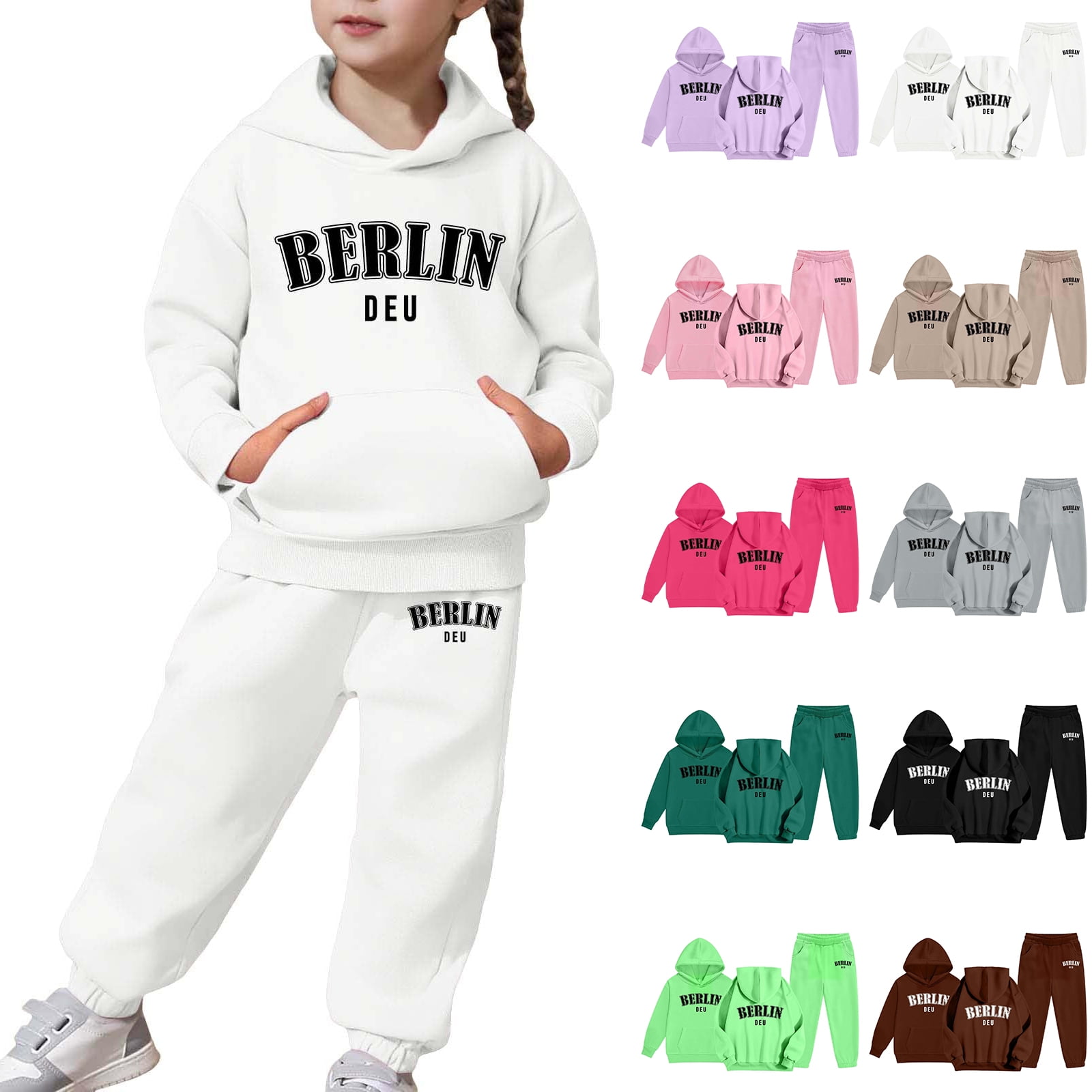 Kids Berlin Hoodie Set - "Berlin" Print Hooded Sweatshirt & Joggers ...