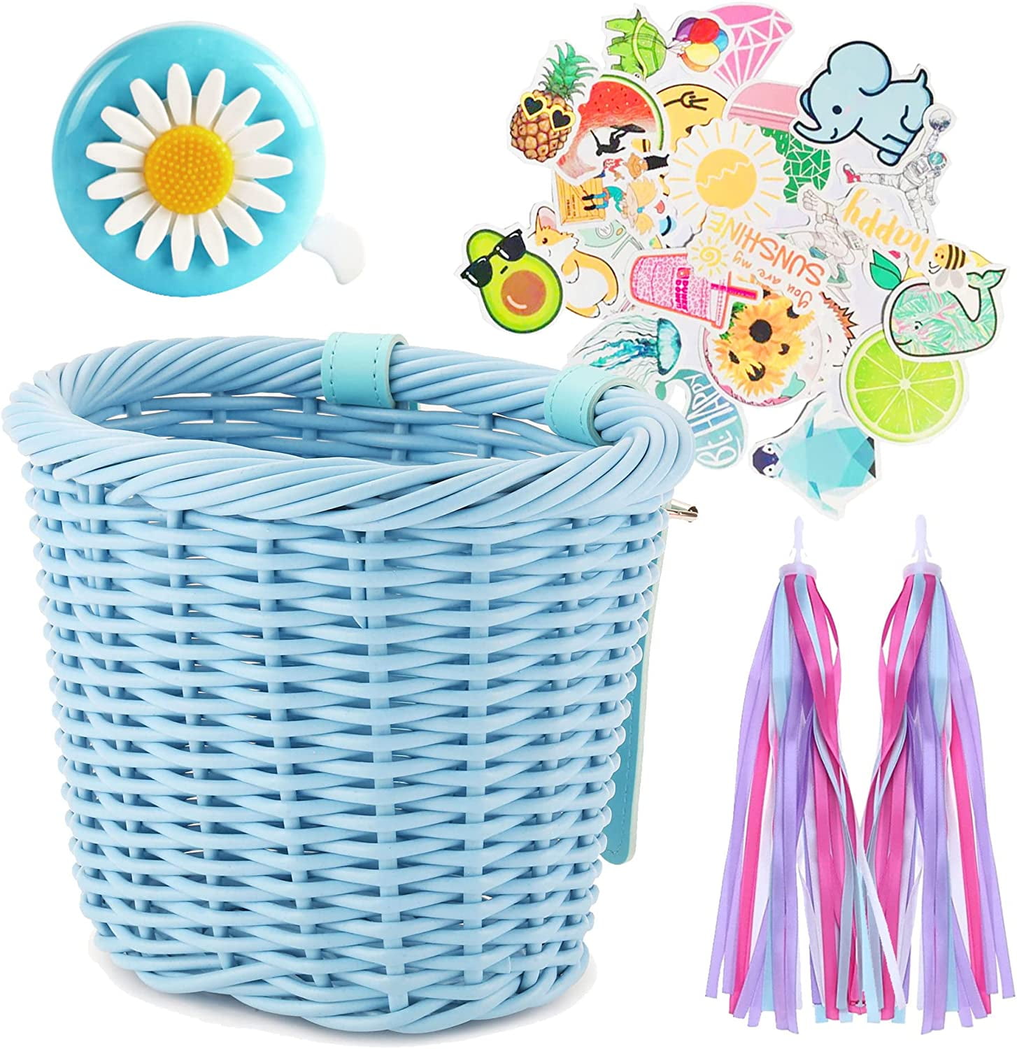 Kids Bicycle Basket Streamers Set Front Bike Accessories Small Woven Wicker Cruisers Scooter ...