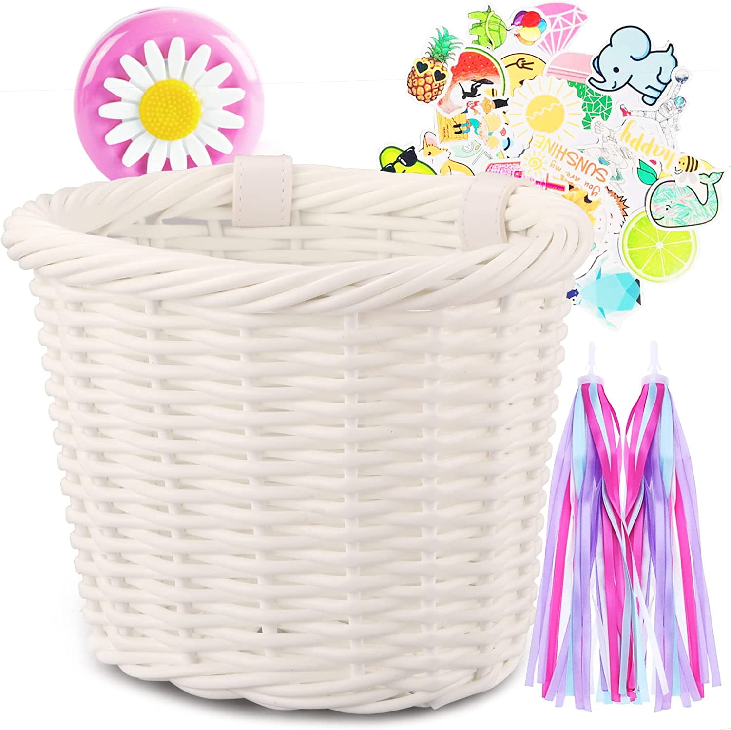 Kids Bicycle Basket Streamers Set Front Bike Accessories Small Woven Wicker Cruisers Scooter ...