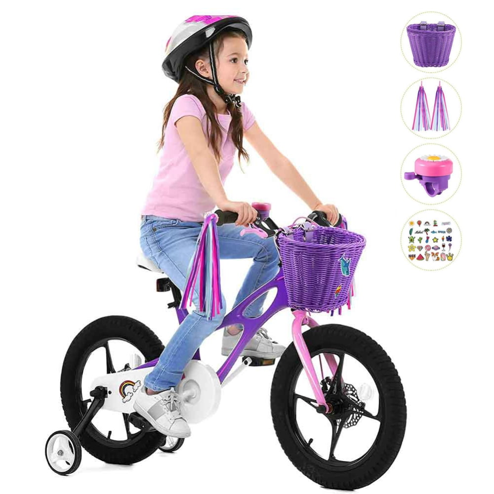 Kids Bike Basket, Wicker Basket, Handlebar Bicycle Basket for Girls with Bike Bell, Streamers ...