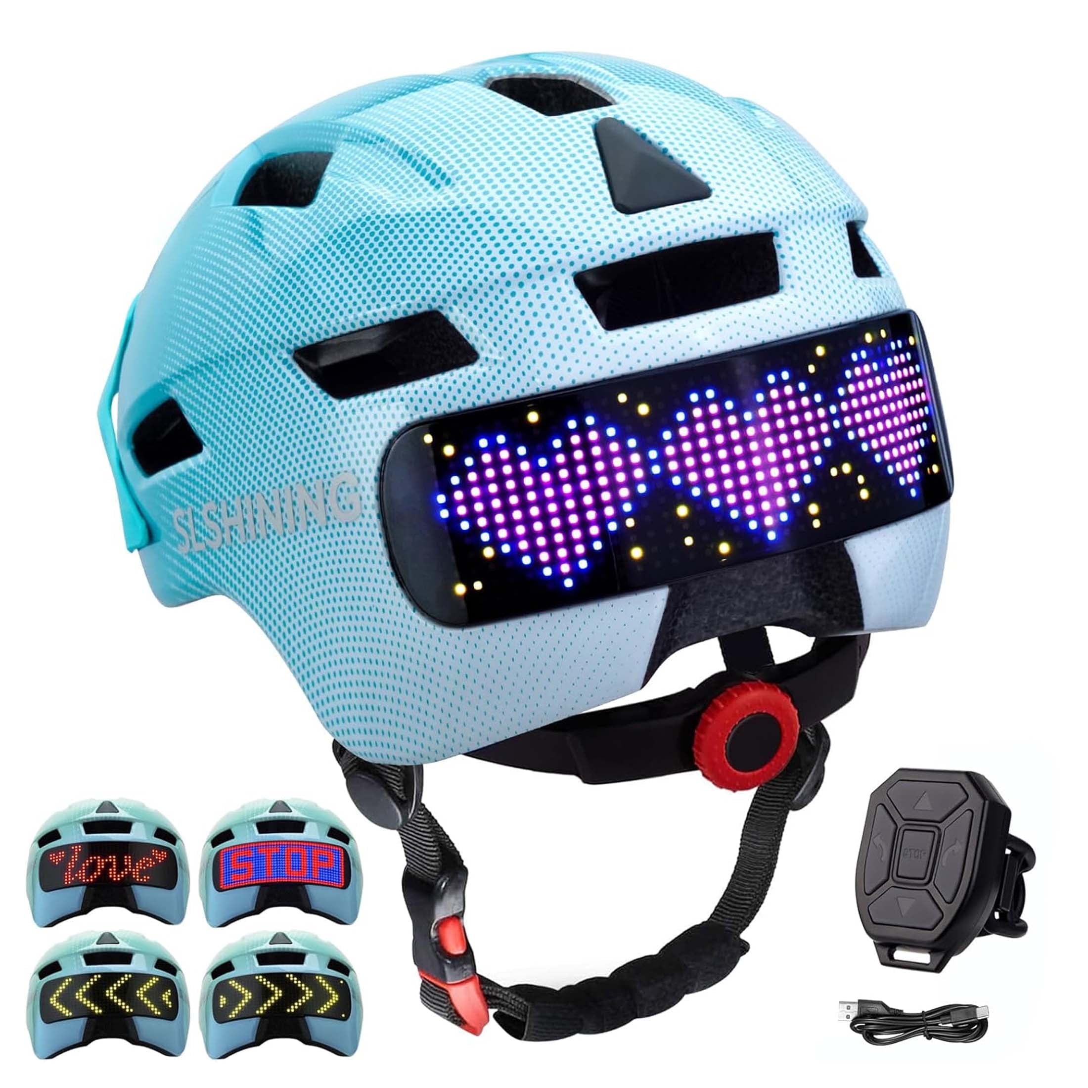 Bike Helmet for Kids 5-14,With LED Upgrade Display & Remote Control,64 Patterns,Helmets ...