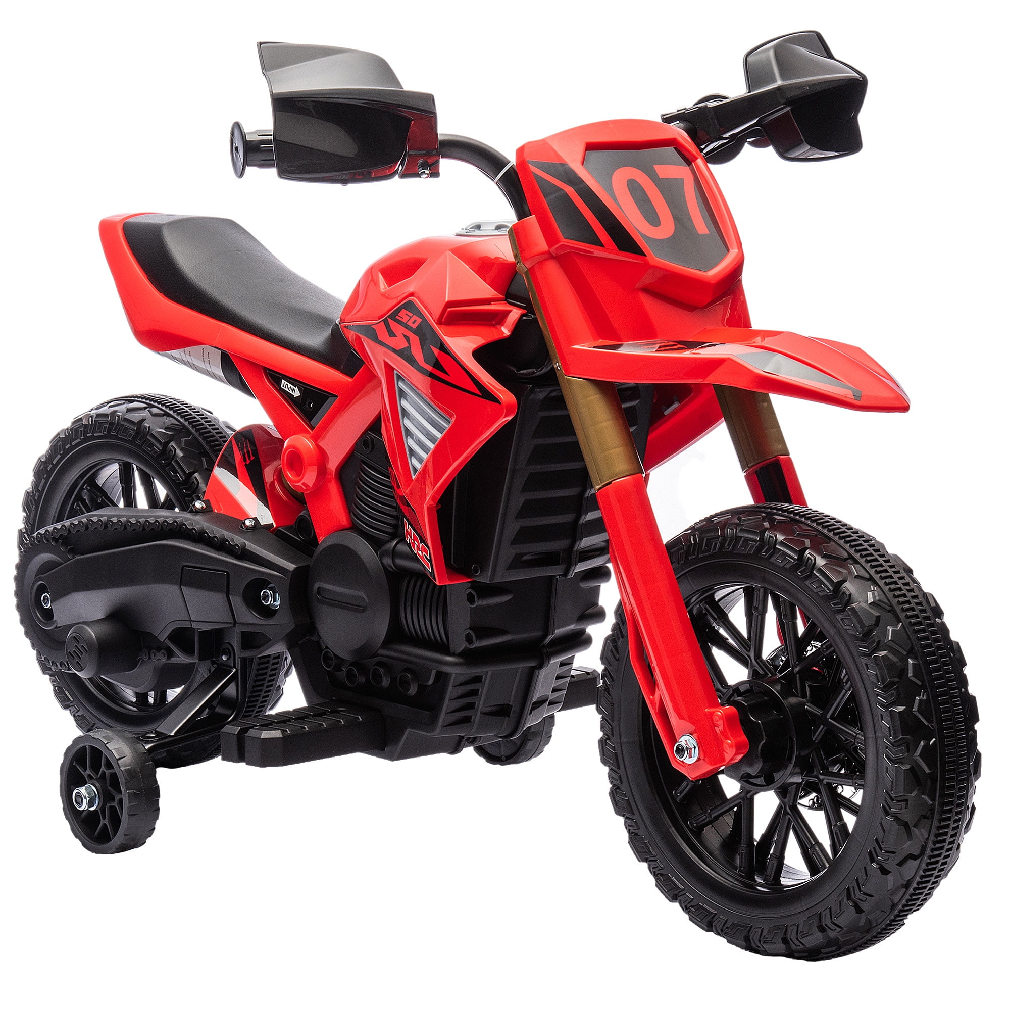Kids Bikes Qaba Kids Motorcycle, 6V Battery Powered Dirt Bike with Training Wheels, Horn & Start ...