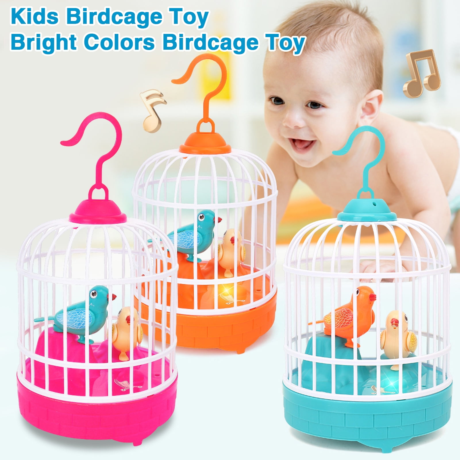 Kids Birdcage Toy with Sound Light Flapping Wings Detachable Hook Voice ...