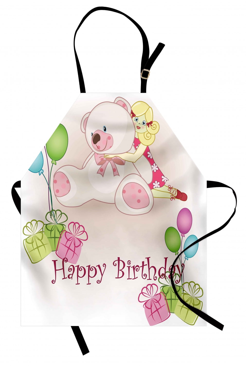 Kids Birthday Apron Baby Girl Birthday with Teddy Bears Toys Balloons ...