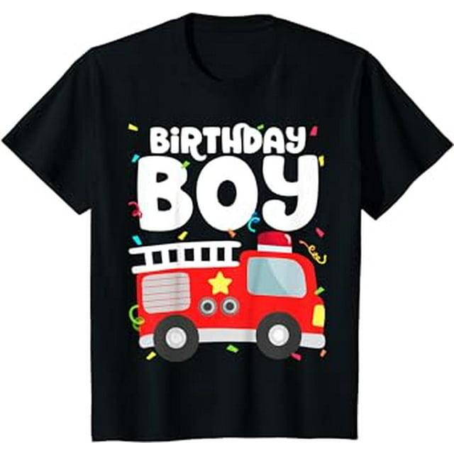 Kids Birthday Boy Fire Truck Firefighter Birthday Crew T-Shirt ...