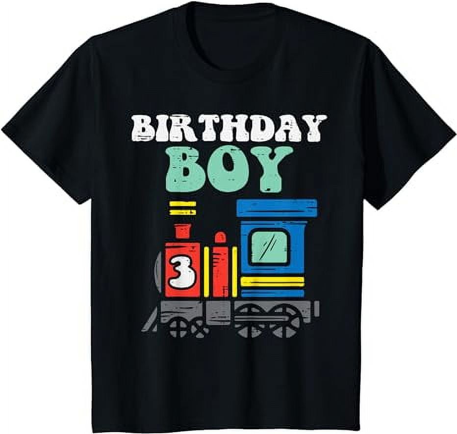 Kids Birthday Boy Steam Locomotive Train 3 Cute 3rd Birthday Boys T ...