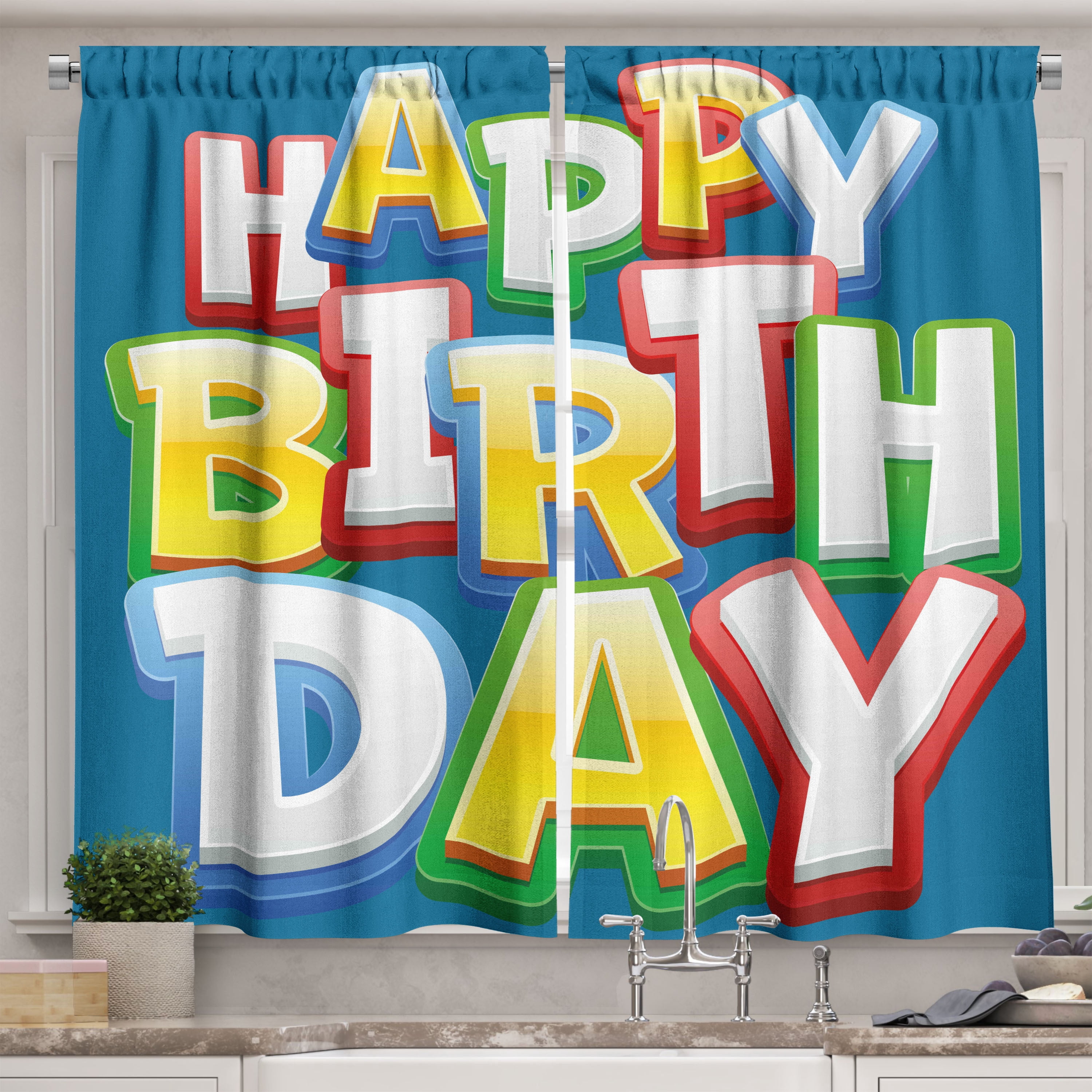Ambesonne Birthday Party Kitchen Curtains, Birthday Lettering, 55"x39 ...