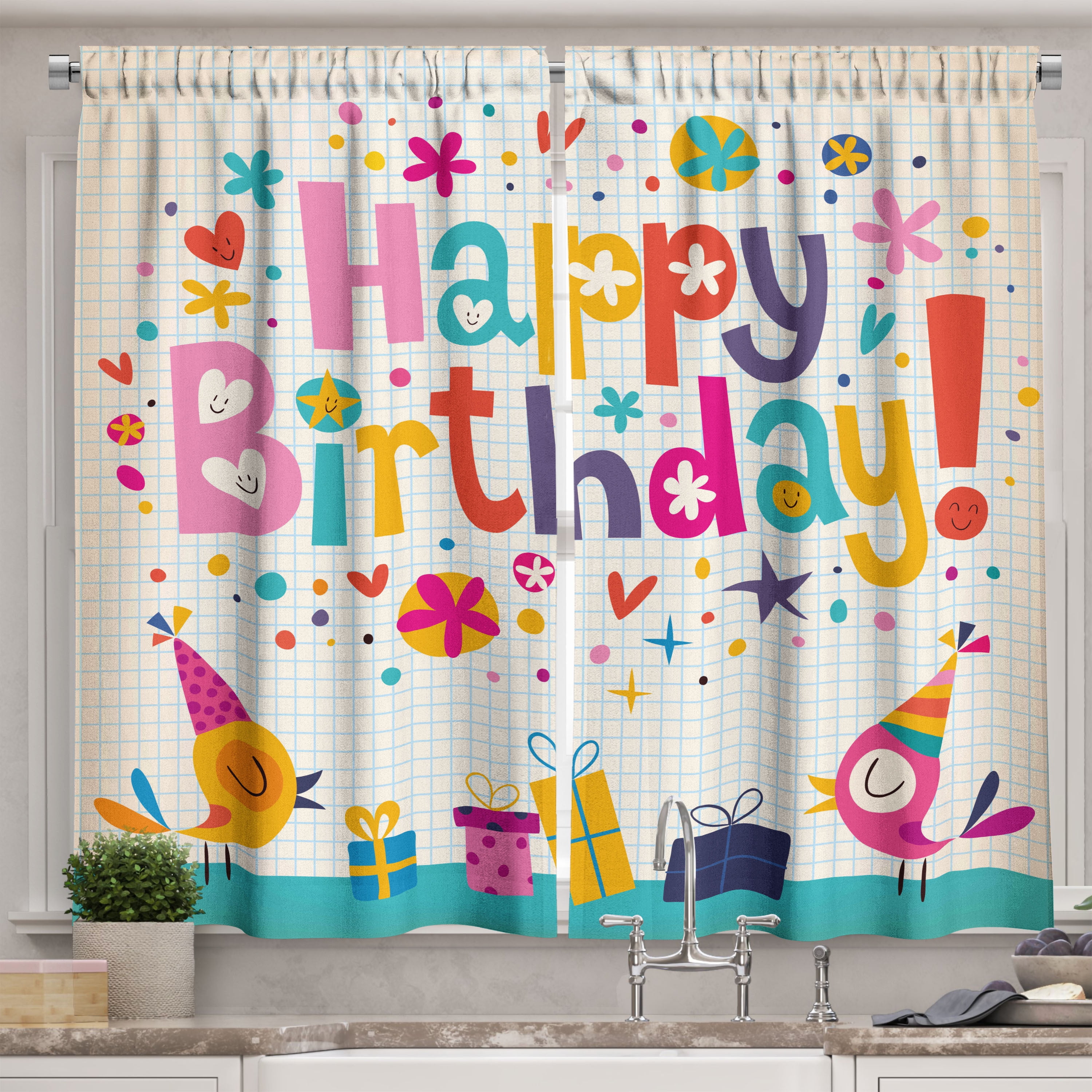 Kids Birthday Curtains 2 Panels Set, School Theme Math Student Note Pad ...