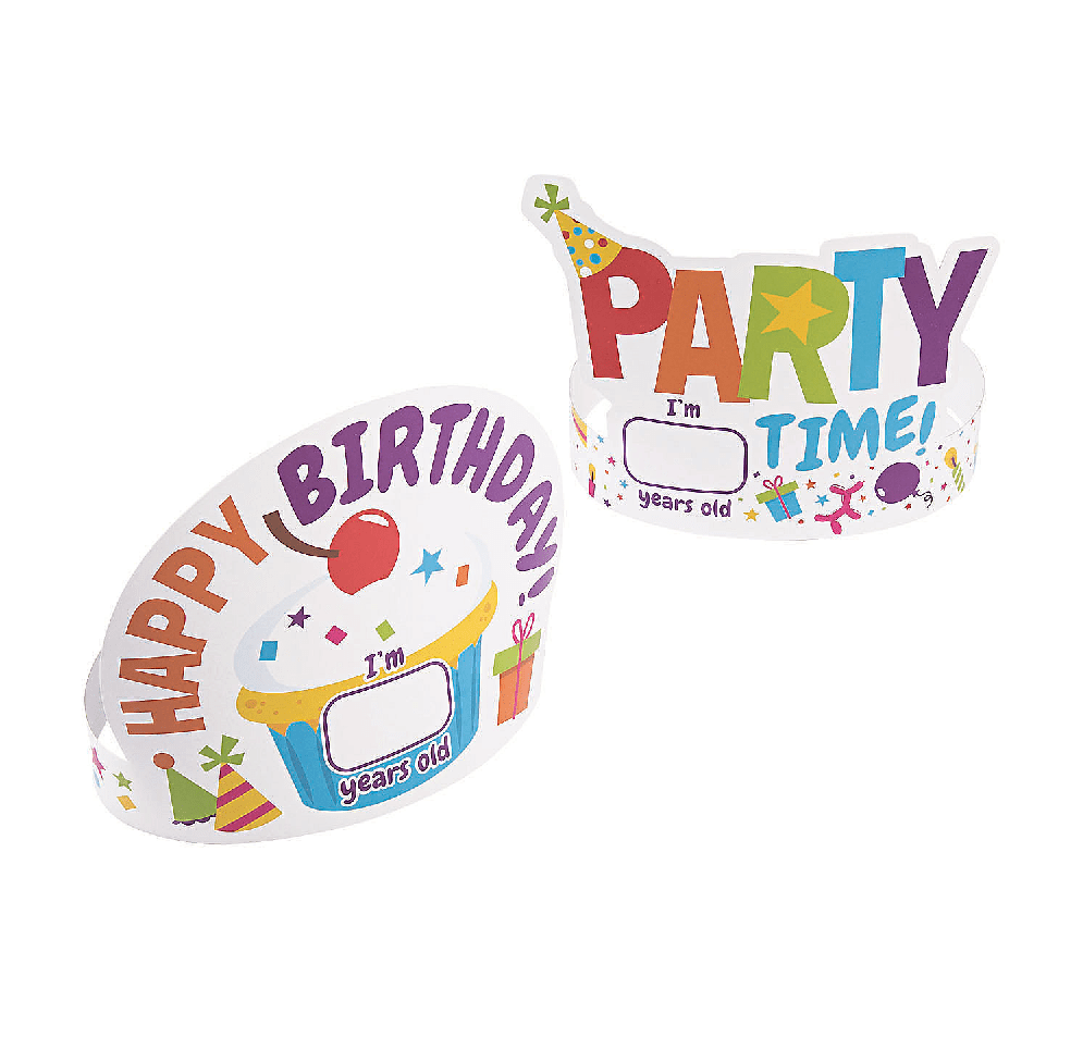 Kids Birthday Party Crowns - 12-Pack Adjustable Paper Crowns with Age ...