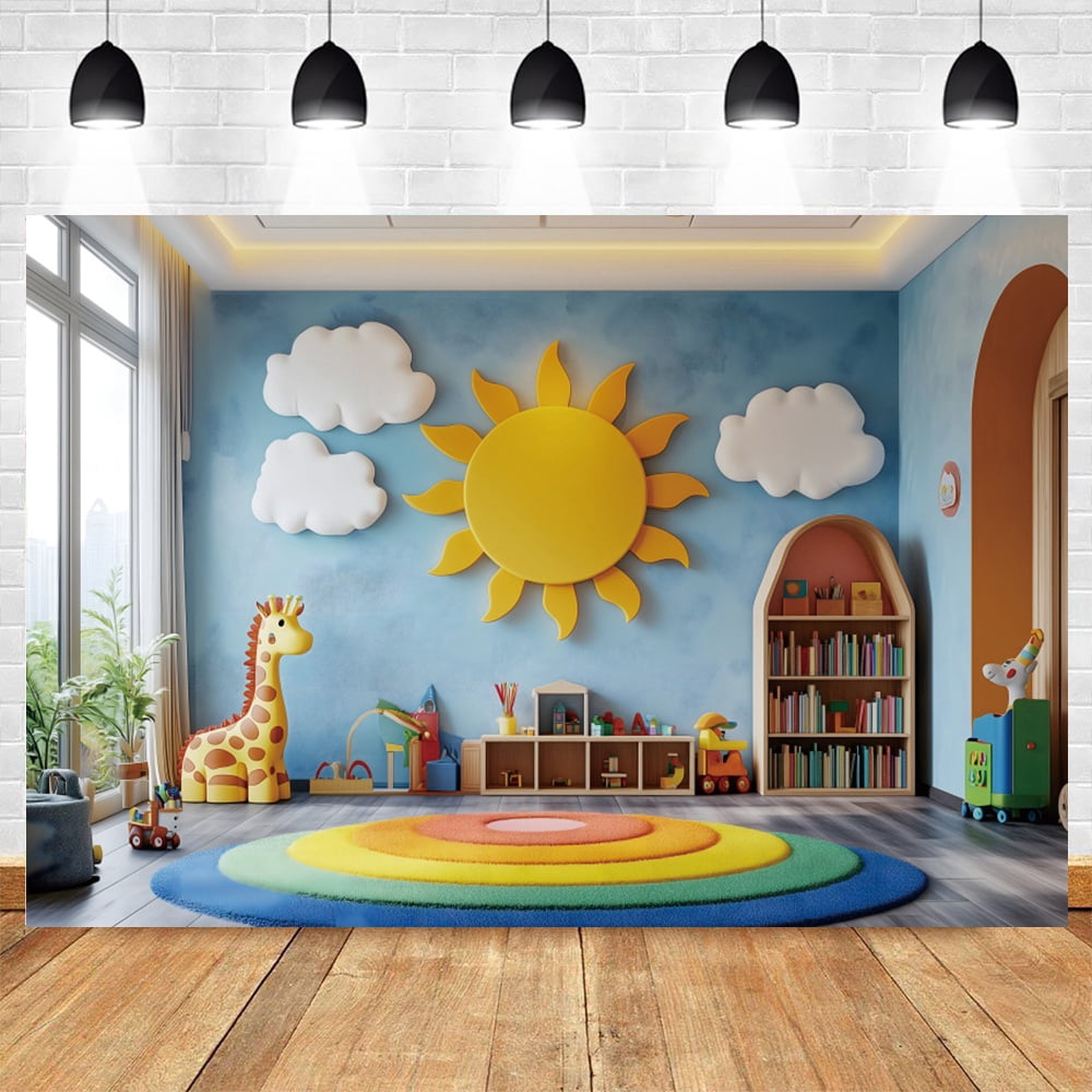 Kids Birthday Party Photography Backdrop Sun Giraffe Baby Shower r ...