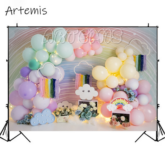 Kids' Birthday Portrait Photo Background Colorful Balloons Baby Shower ...