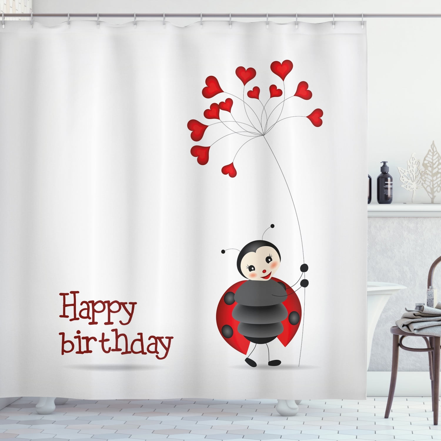 Ambesonne Birthday Party Shower Curtain, Birthday Ladybug, 69"Wx75"L ...