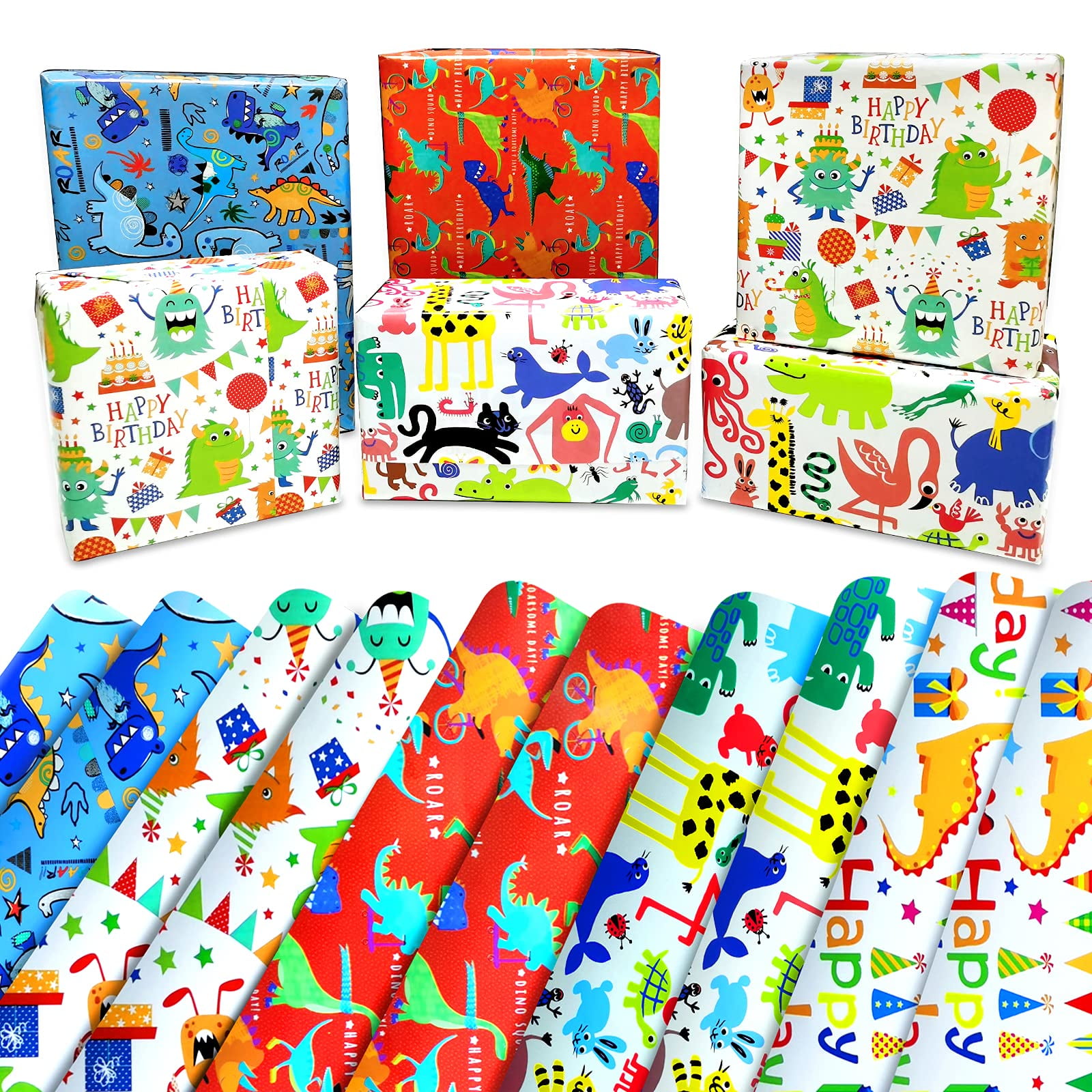 Kids Birthday Wrapping Paper for Boys Dinosaur Wrapping Paper Sheets ...