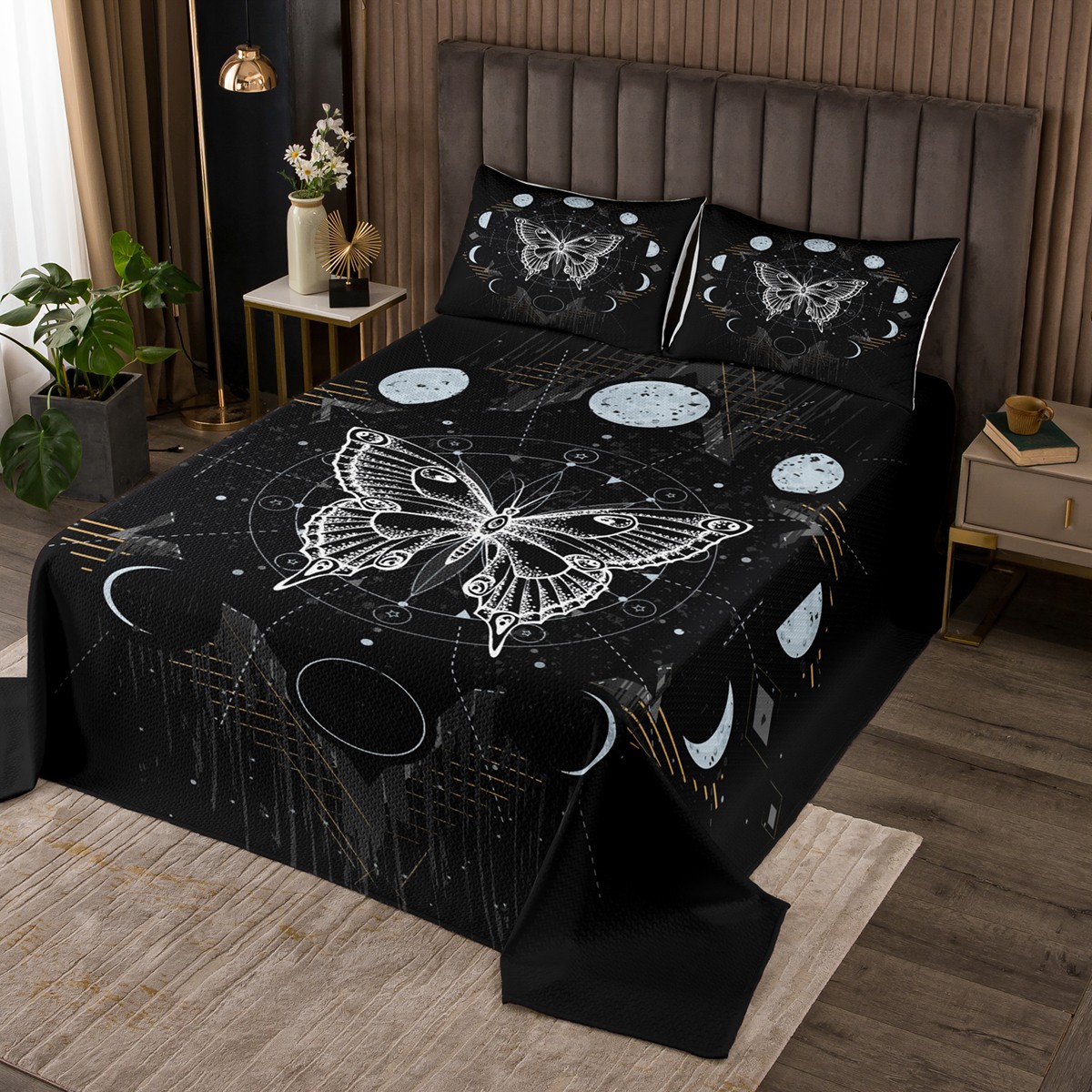 Kids Black and White Bedspread Set Queen Moon Bedding Set Bedroom Decor ...