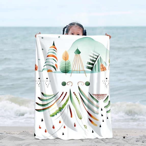 Kids Blanket Beach Blanket with Mountain Trees Print Outdoor Waterproof ...