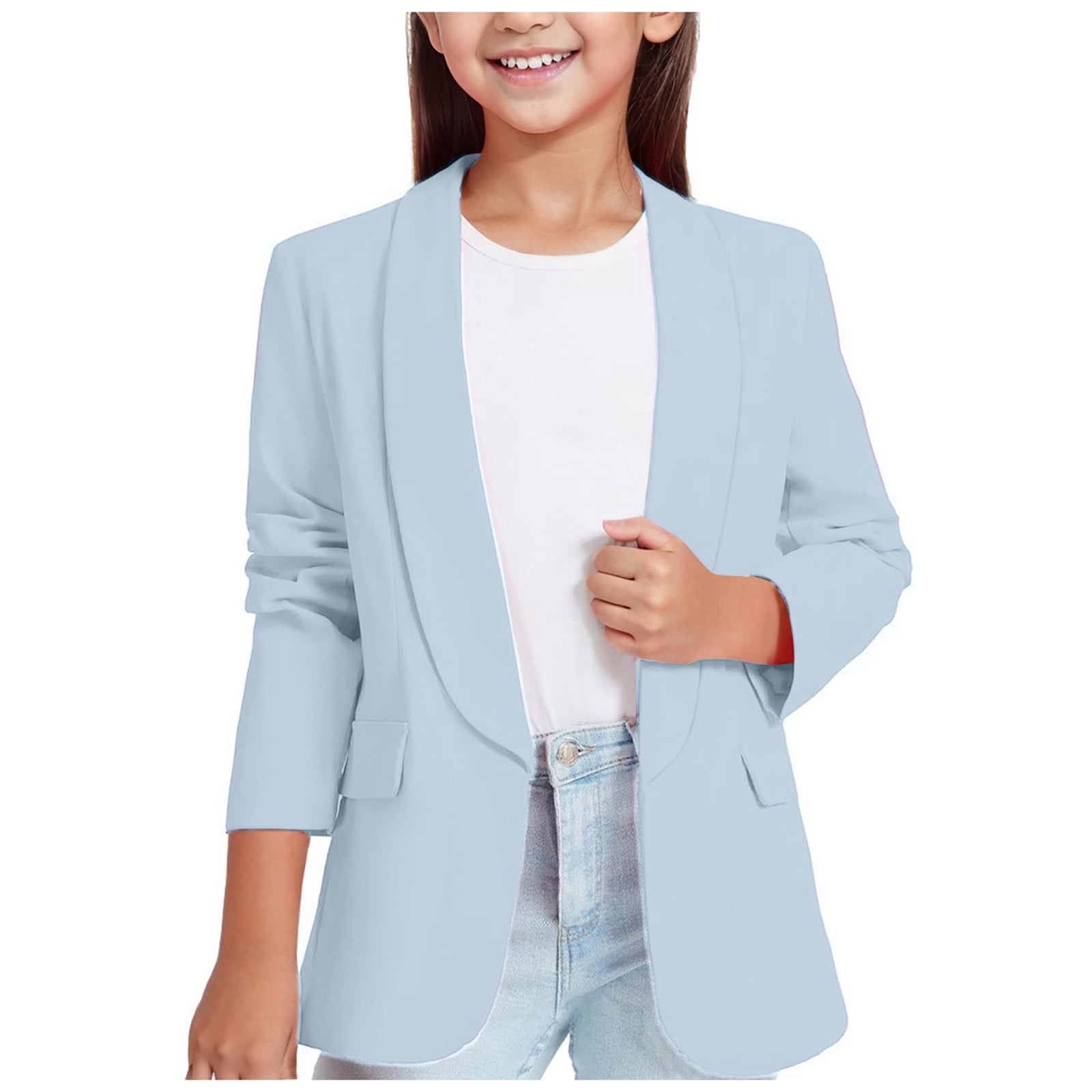 Kids Blazer Long Sleeve Lapel Collar Open Front Casual Light Blue Suit ...