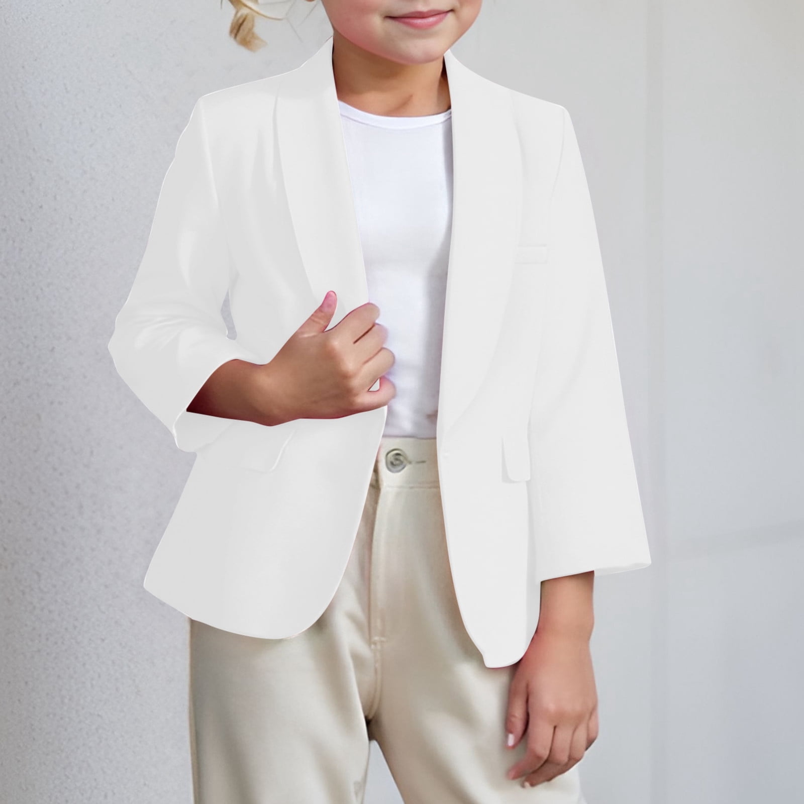 Kids Blazer Long Sleeve Shawl Collar Open Front Formal White Jacket ...