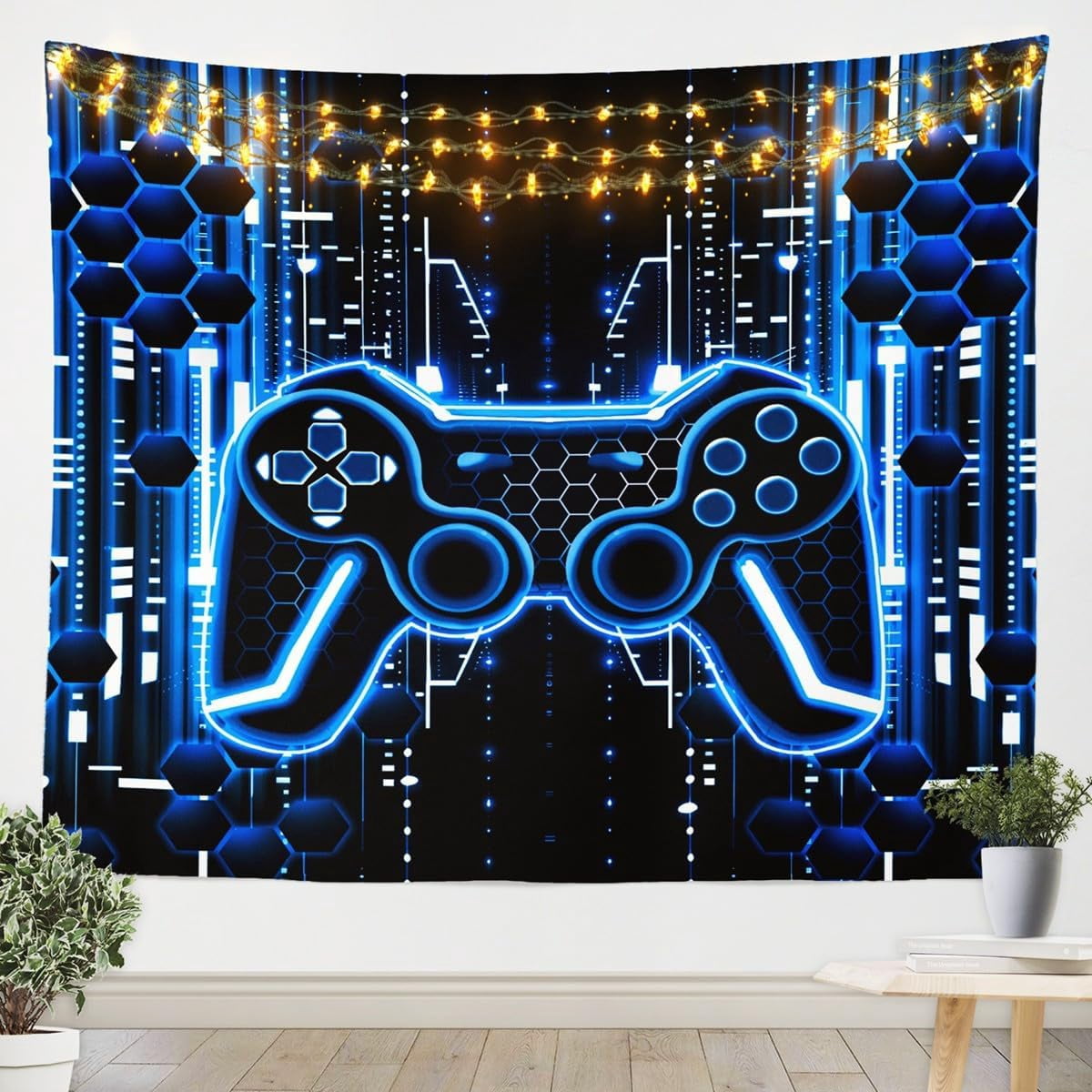 Kids Blue Black Gamer Wall Hanging Gaming Tapestry for Living Room Boys ...