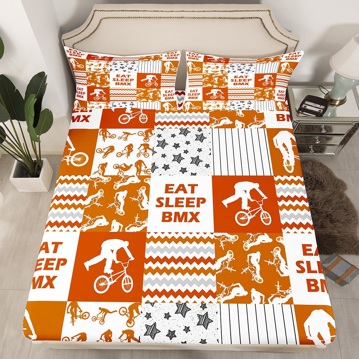 Bmx Fitted Sheet Twin Size Extreme Sport Theme Bedding Set, Eat Sleep ...