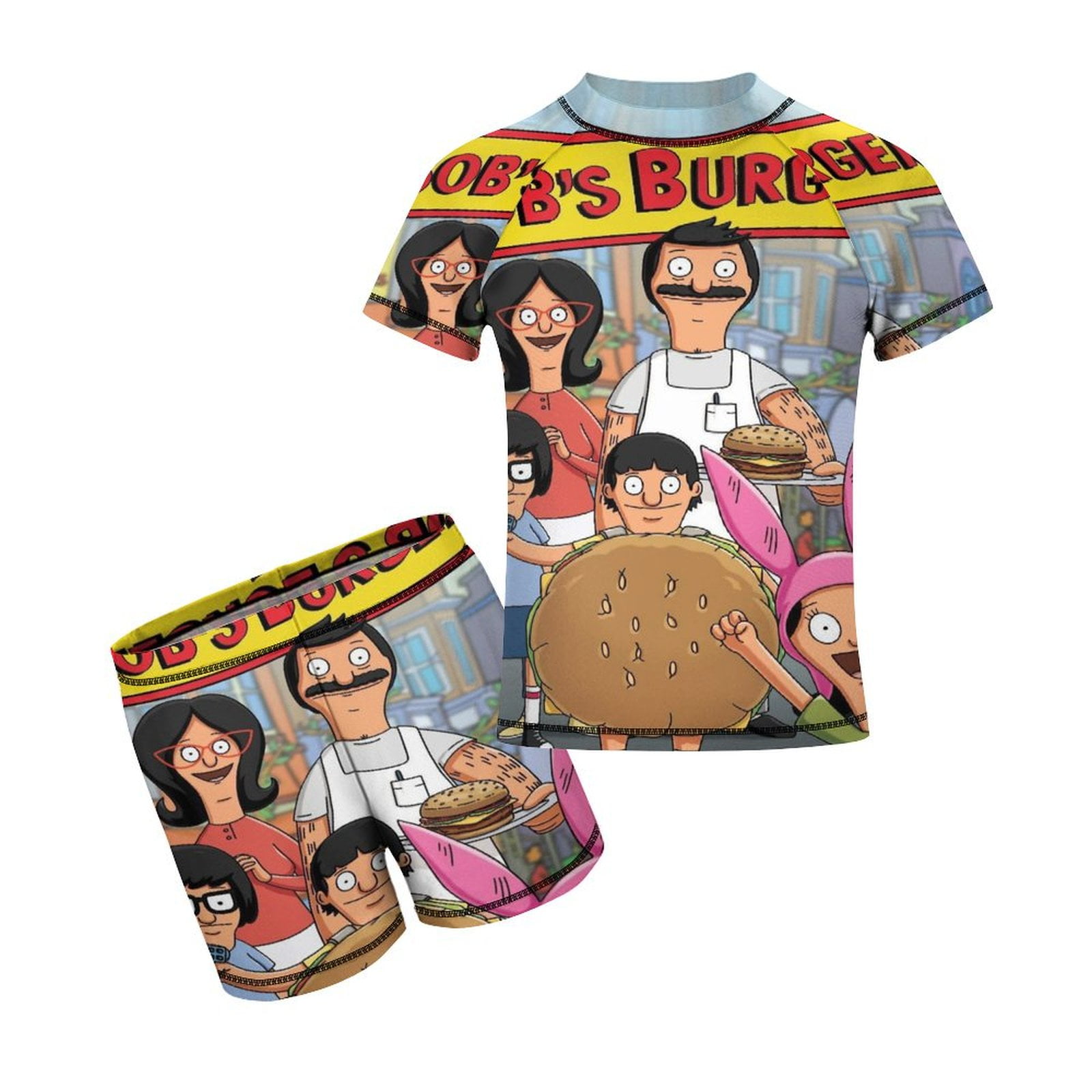 Kids Bob's Burgers Short Sleeve Swimwear Boys Two Piece Rash Guard Sets ...