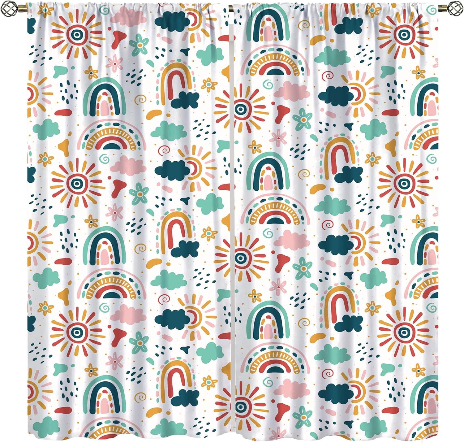 Kids Boho Rainbow Curtains Boys Girls Bedroom Window Shade Cartoon ...