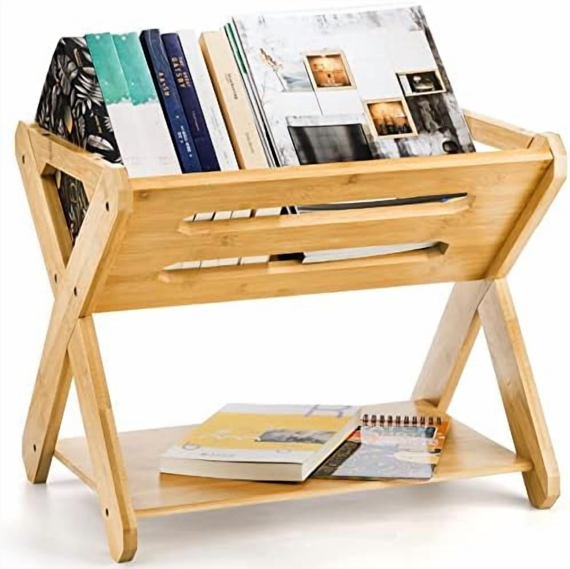 Kids' Book Caddy with Shelf, Bamboo Bookcase Book Storage Organizer ...
