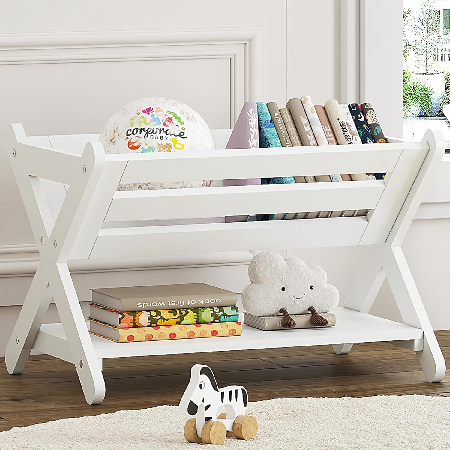 Kids Bookshelf with Caddy, Toddler Bookshelf, Book Storage Organizer ...